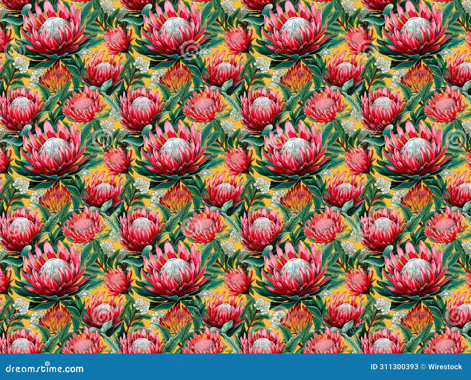 AI Generated Illustration of Proteas Pattern on Green Backdrop with ...