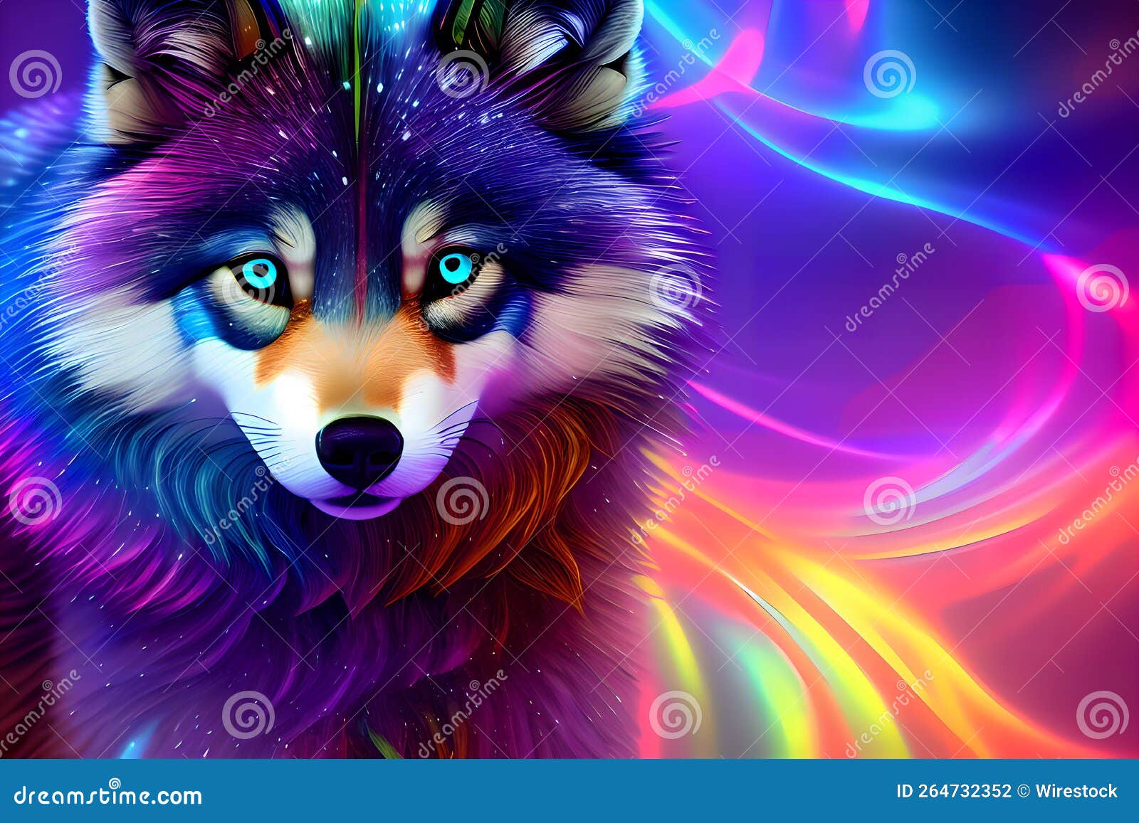 AI Generated Illustration of a Psychedelic Wolf S Face Stock ...