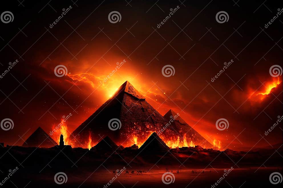 AI Generated Illustration of Pyramids in Red Scary Theme Stock ...