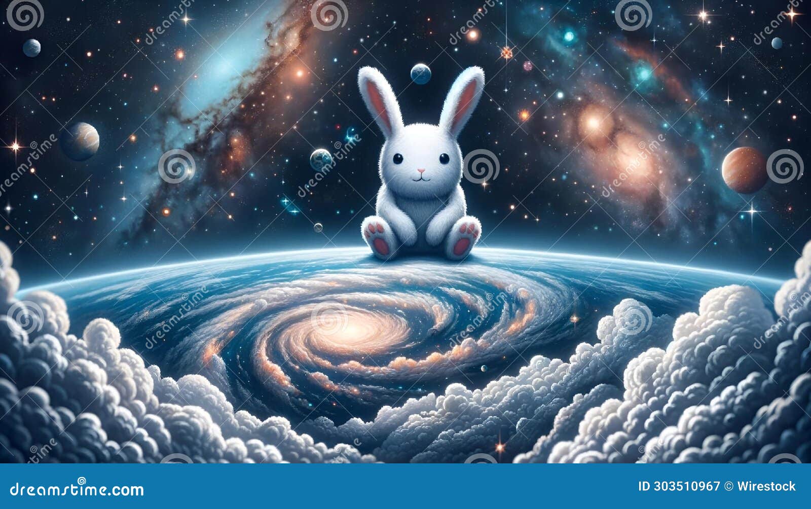 AI Generated Illustration of a Rabbit Atop a Round Planet in Outer ...