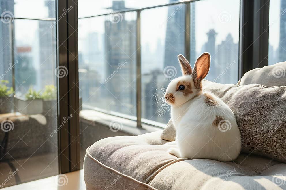 AI Generated Illustration of a Rabbit Lounging on a Sofa Stock Image ...