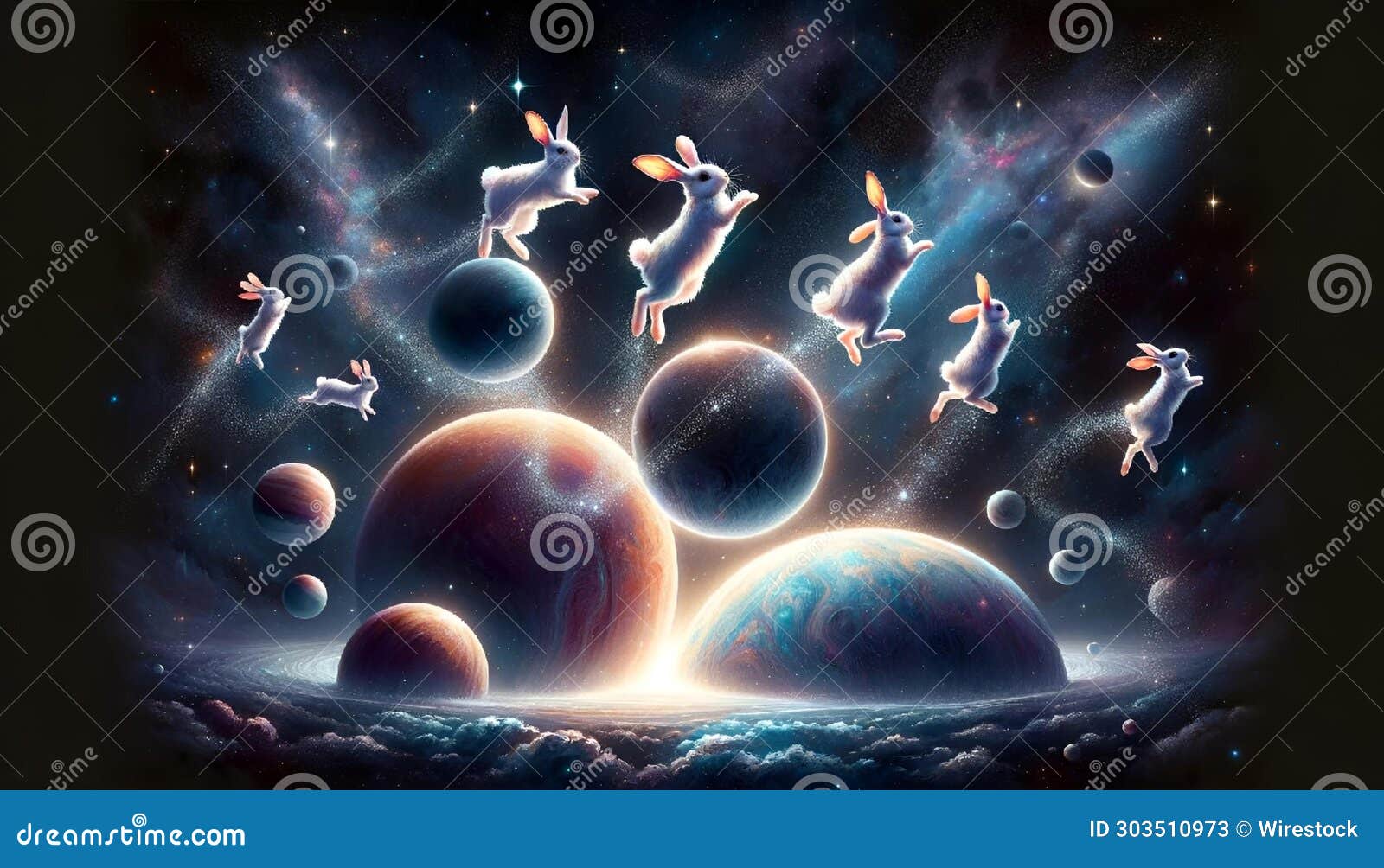 AI Generated Illustration of Rabbits Exploring the Vastness of Outer ...