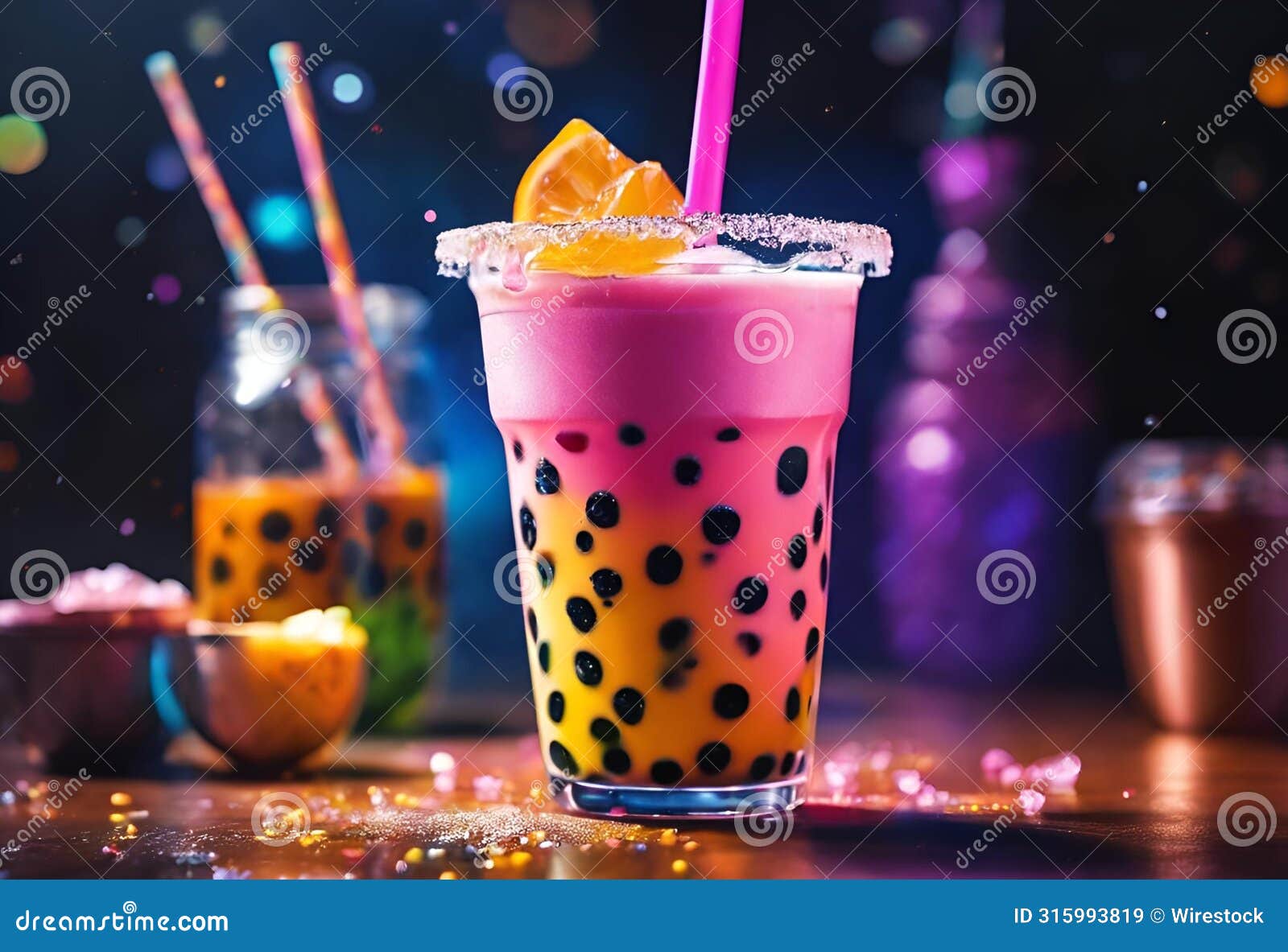 Assorted Boba Tea On A Black Background Royalty-Free Illustration ...