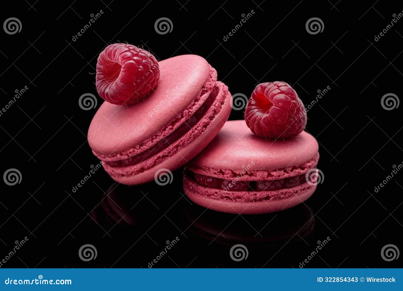 AI Generated Illustration of Raspberry Macarons on Dark Backdrop Stock ...