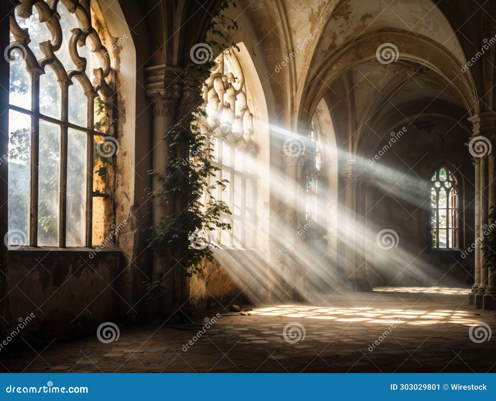 AI Generated Illustration of a Ray of Light Beams through the Windows ...