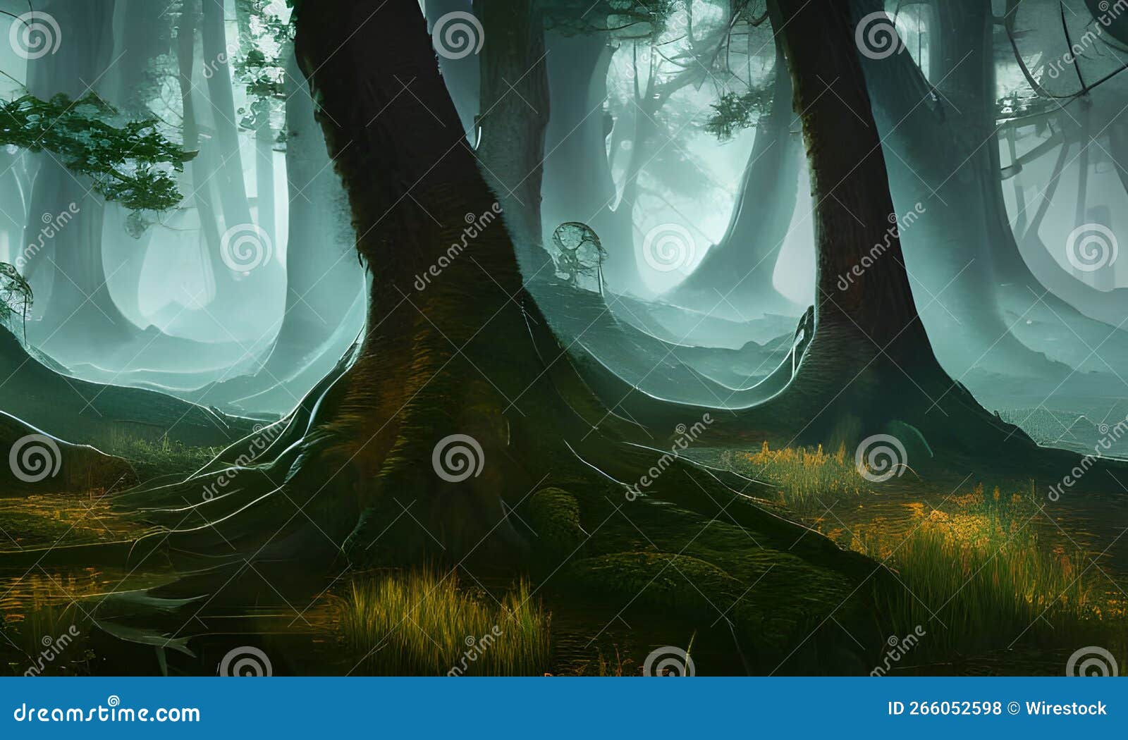 AI Generated Illustration of Realistic Forest Landscape with Huge Trees ...