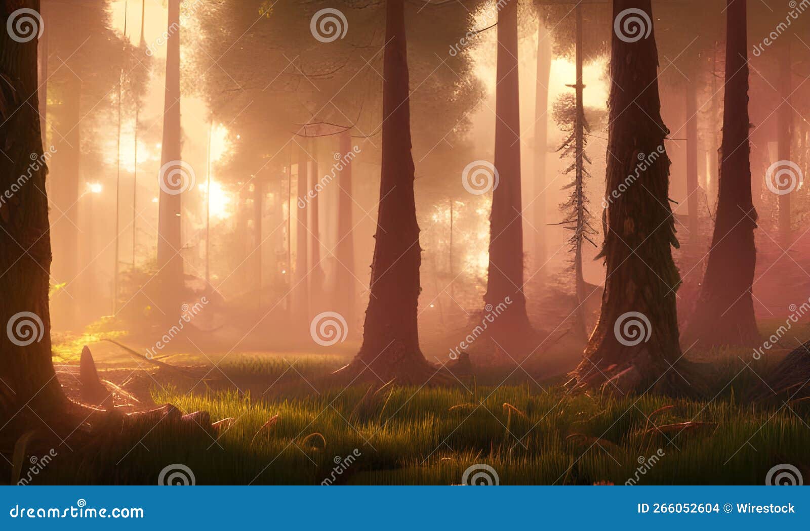 AI Generated Illustration of Realistic Forest Landscape with the Light ...