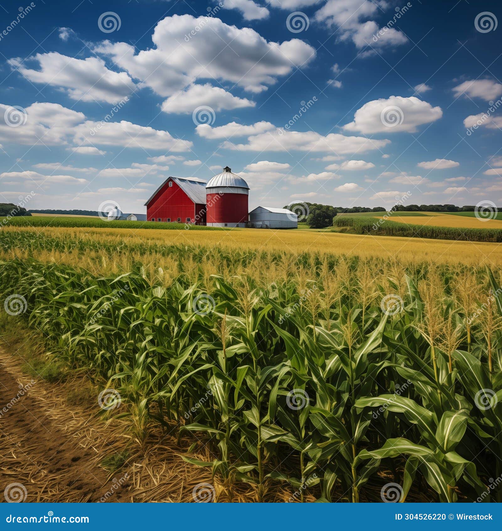 AI Generated Illustration of a Red Barn in a Cornfield Stock Photo ...
