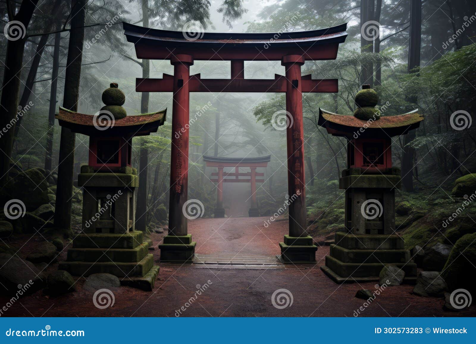 AI Generated Illustration of Red Torii Gates in a Forest in Japan Stock ...