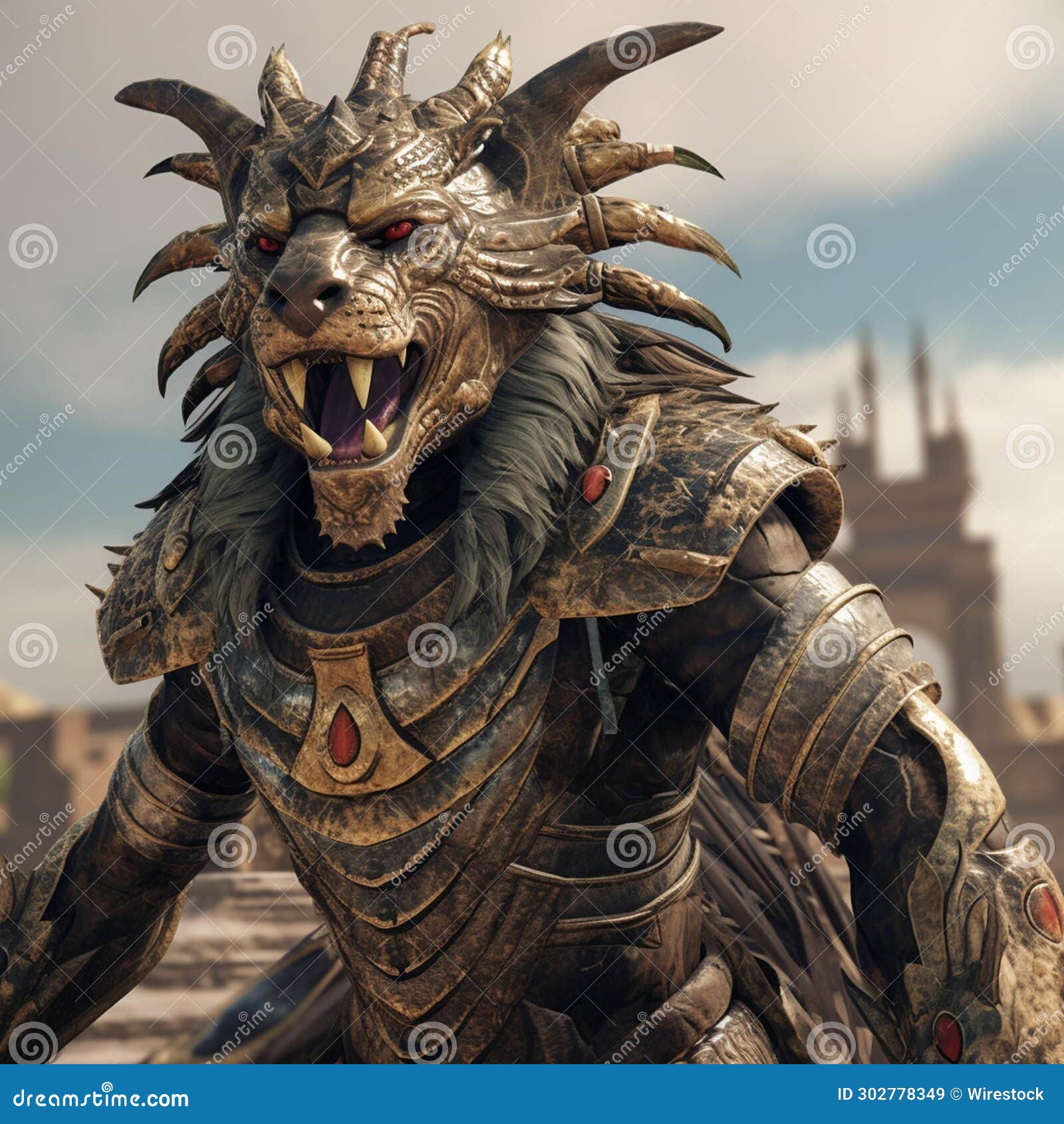 AI Generated Illustration of a Roaring Mythical Creature in a Knight ...