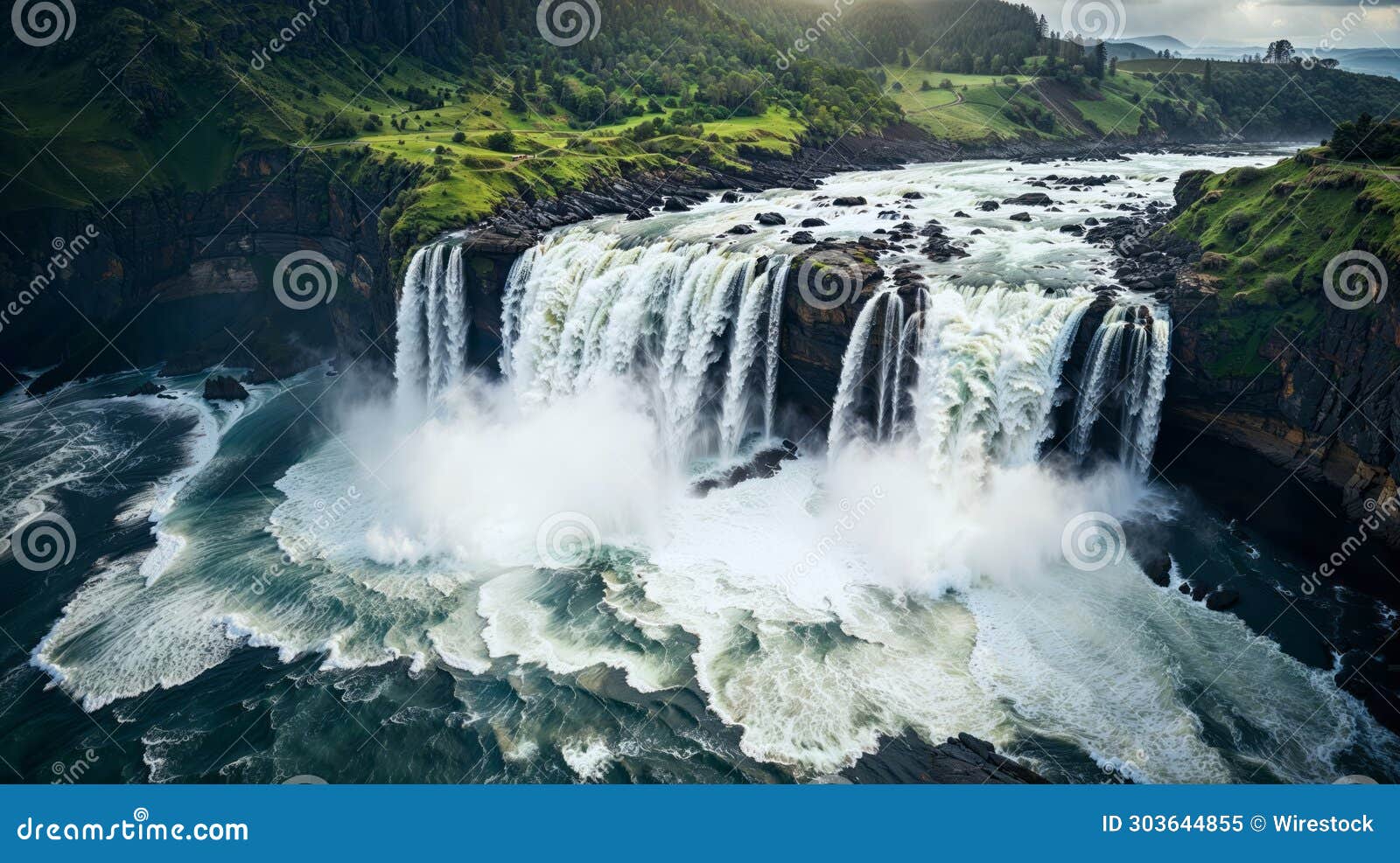 AI Generated Illustration of a Roaring Waterfall Cascades Down Rugged ...
