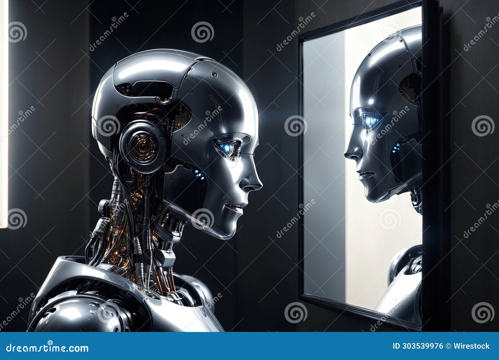 AI Generated Illustration of a Robot in Front of a Mirror and ...