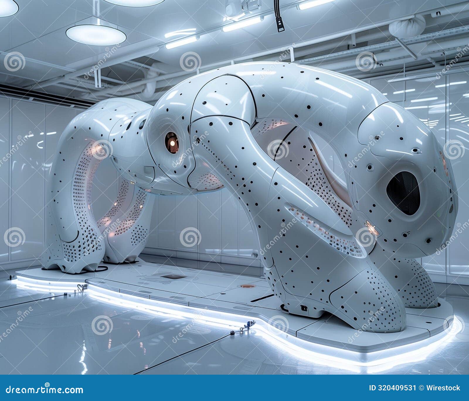 AI Generated Illustration of a Robot Machine on Showcase in a Room with ...