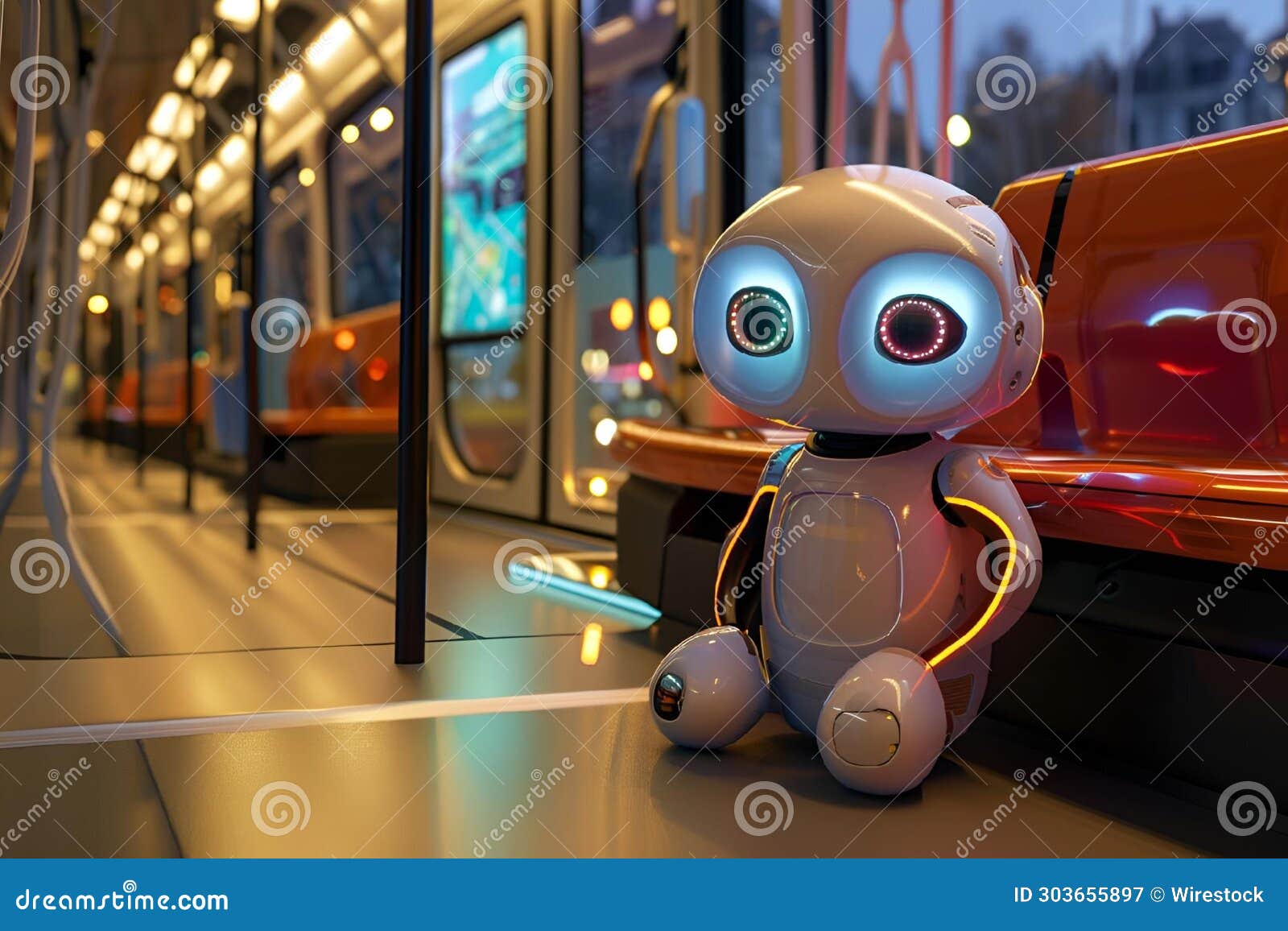 AI Generated Illustration of a Robot Sitting on a Public Train Stock ...