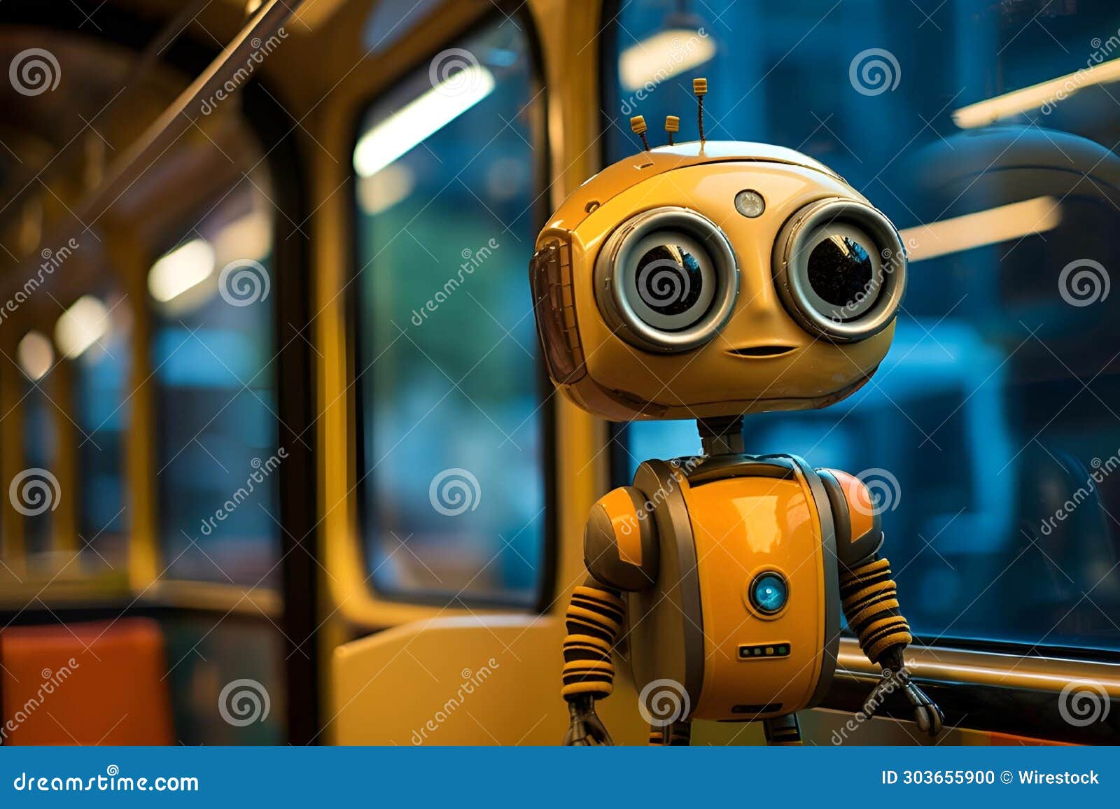 AI Generated Illustration of a Robot Sitting on a Public Train Stock ...