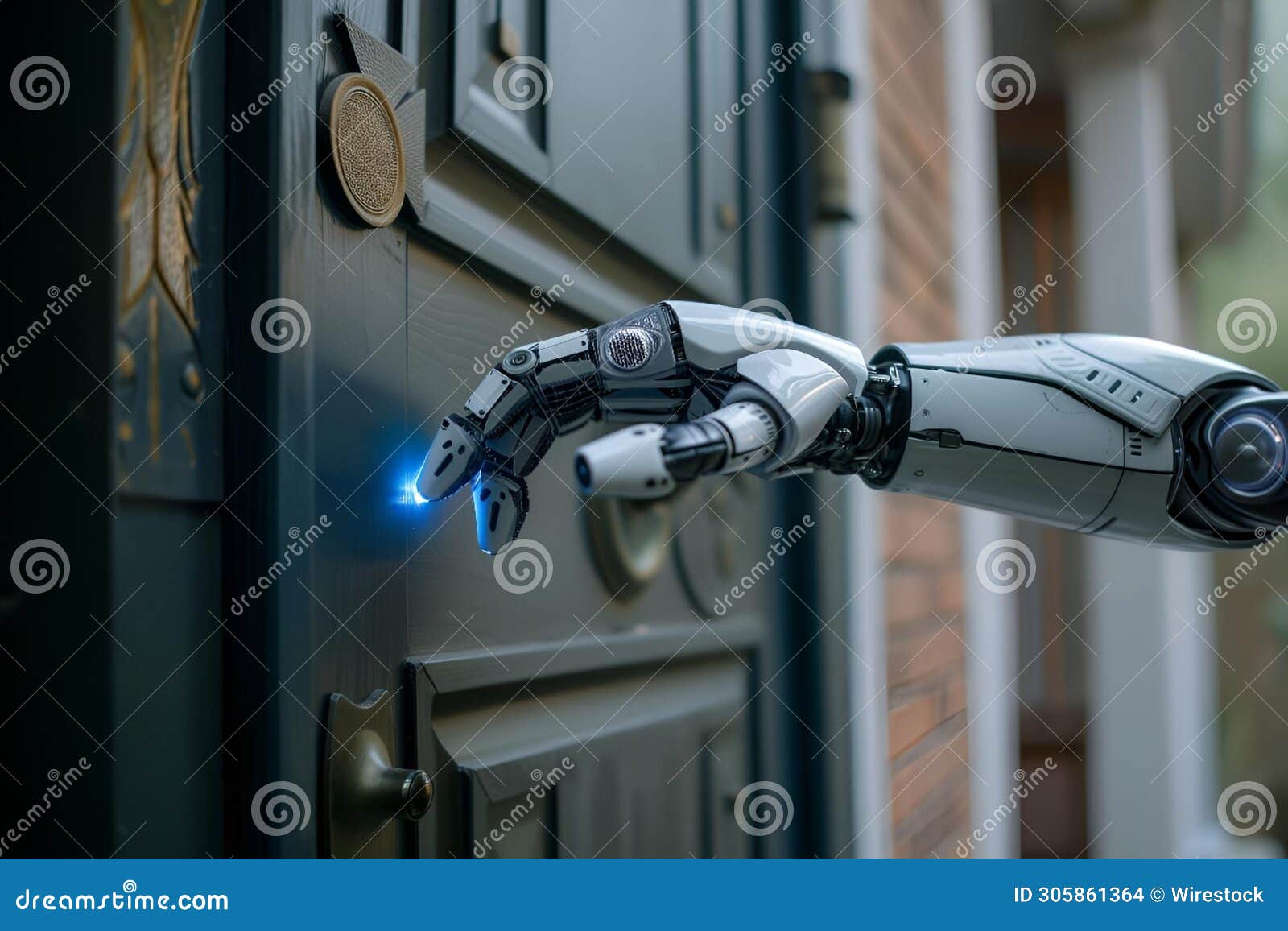 AI Generated Illustration of a Robotic Arm Reaching the Door Handle ...