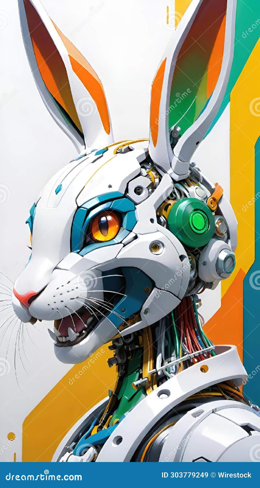 AI Generated Illustration of a Robotic Bunny with Connected Wires and ...