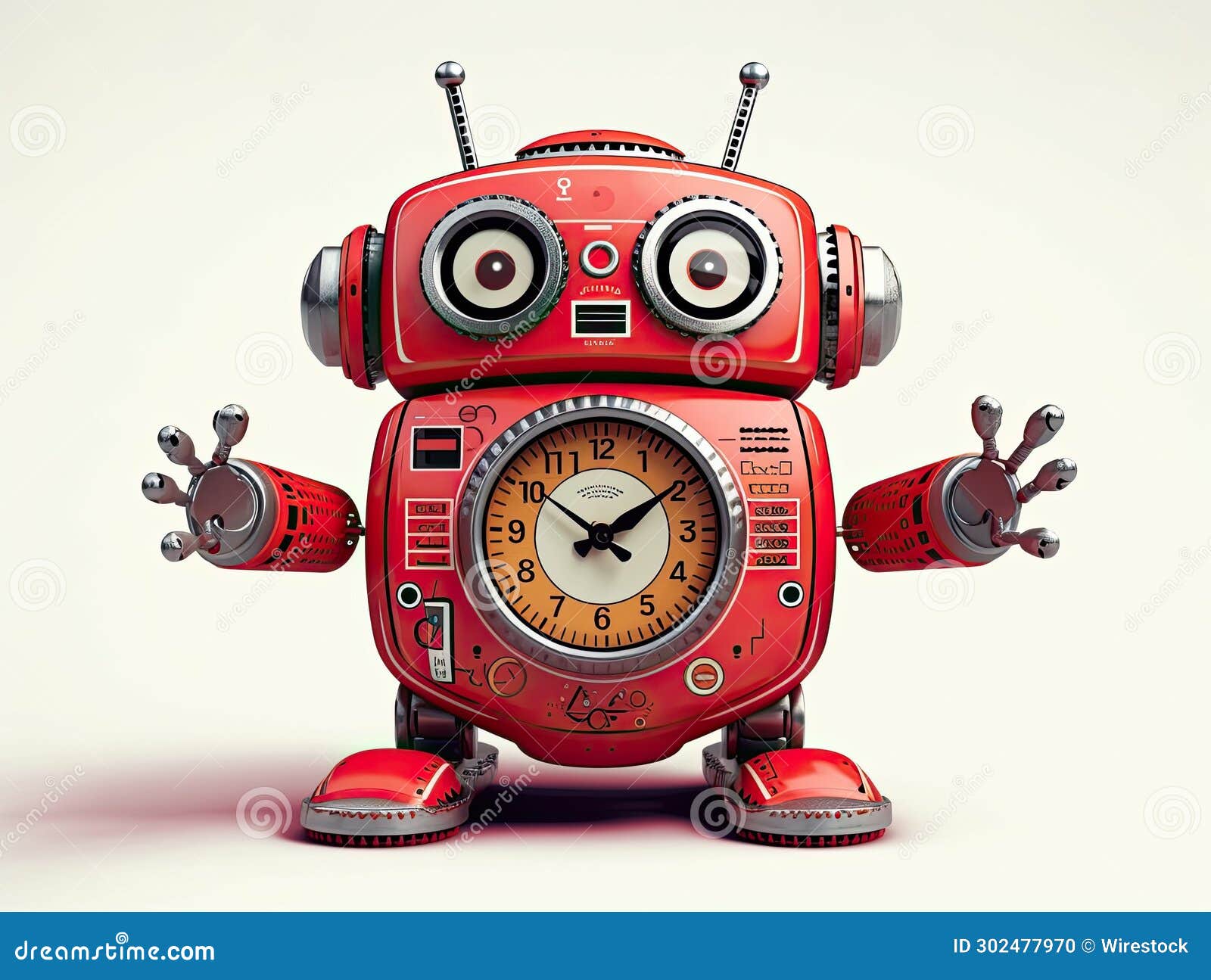 AI Generated Illustration of a Robotic Clock Stands with One Arm Raised ...