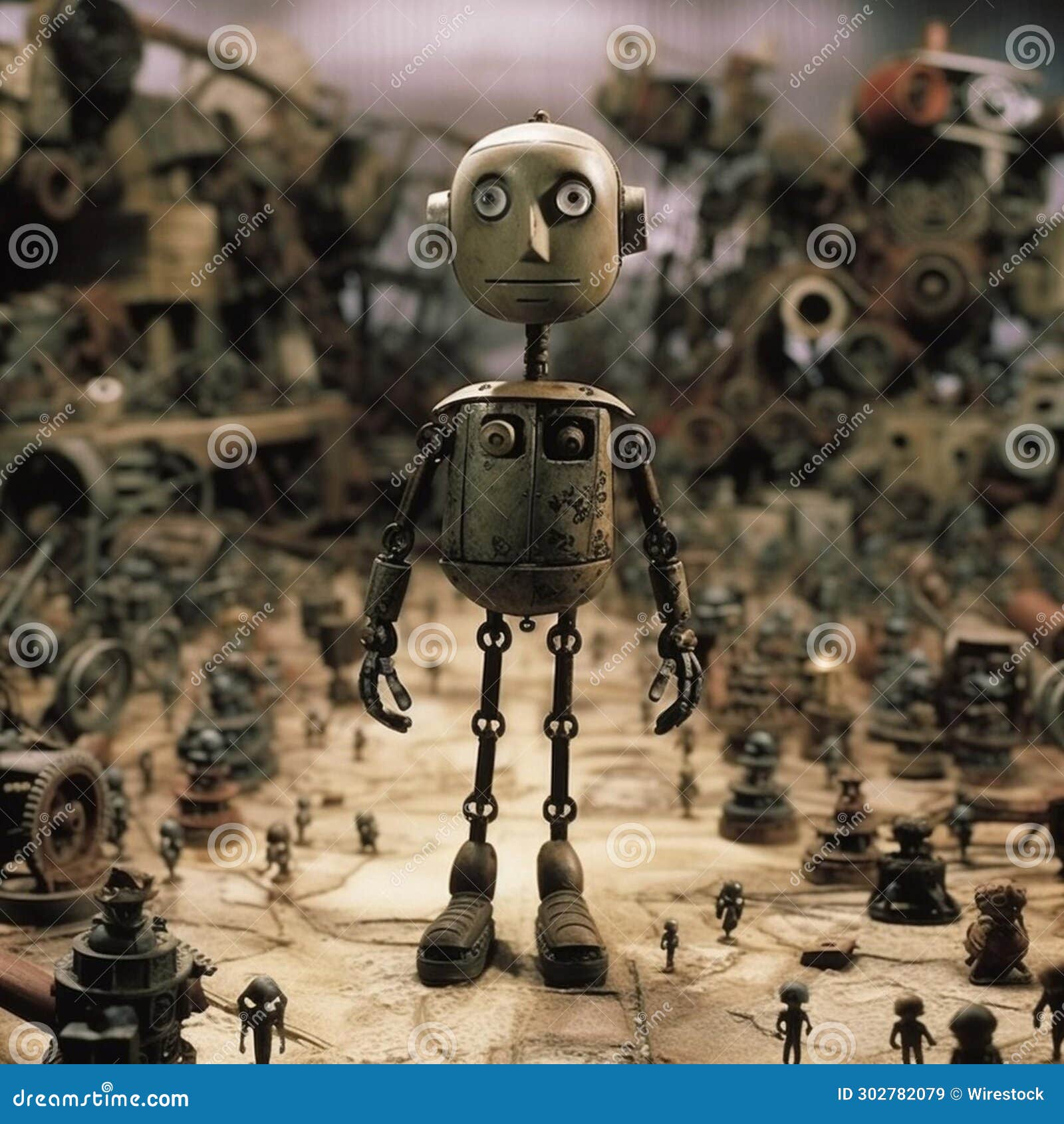 AI Generated Illustration of a Robotic Figure Standing Alone in a Pile ...