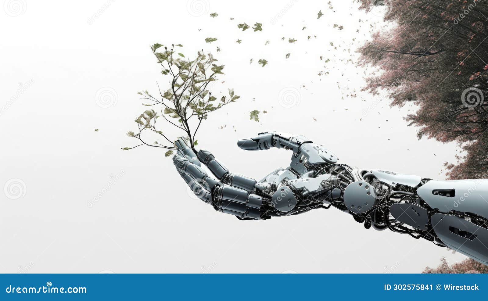 AI Generated Illustration of a Robotic Hand Holding a Green Spring on a ...