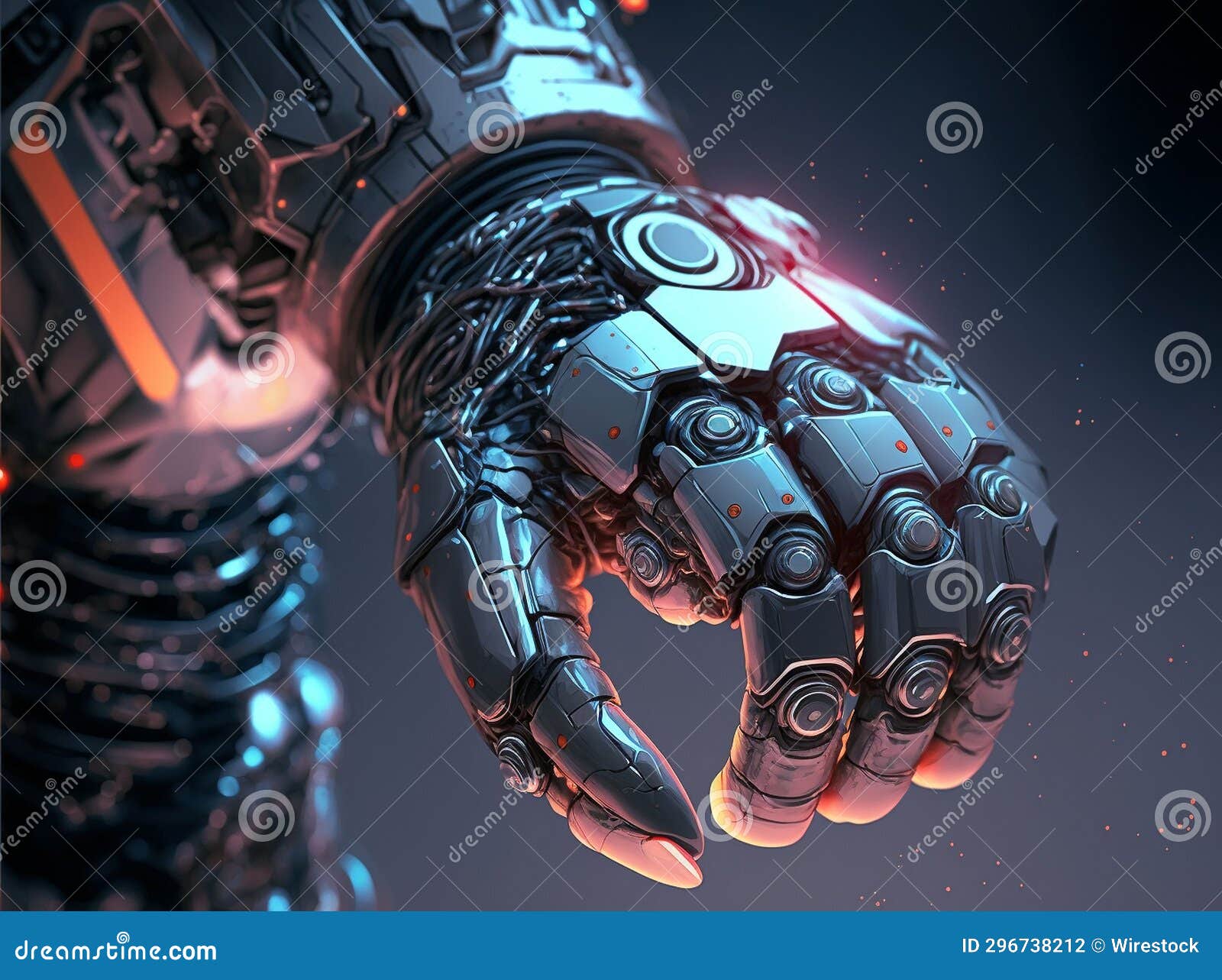 AI Generated Illustration of a Robotic Hand Illuminated with a Bright ...