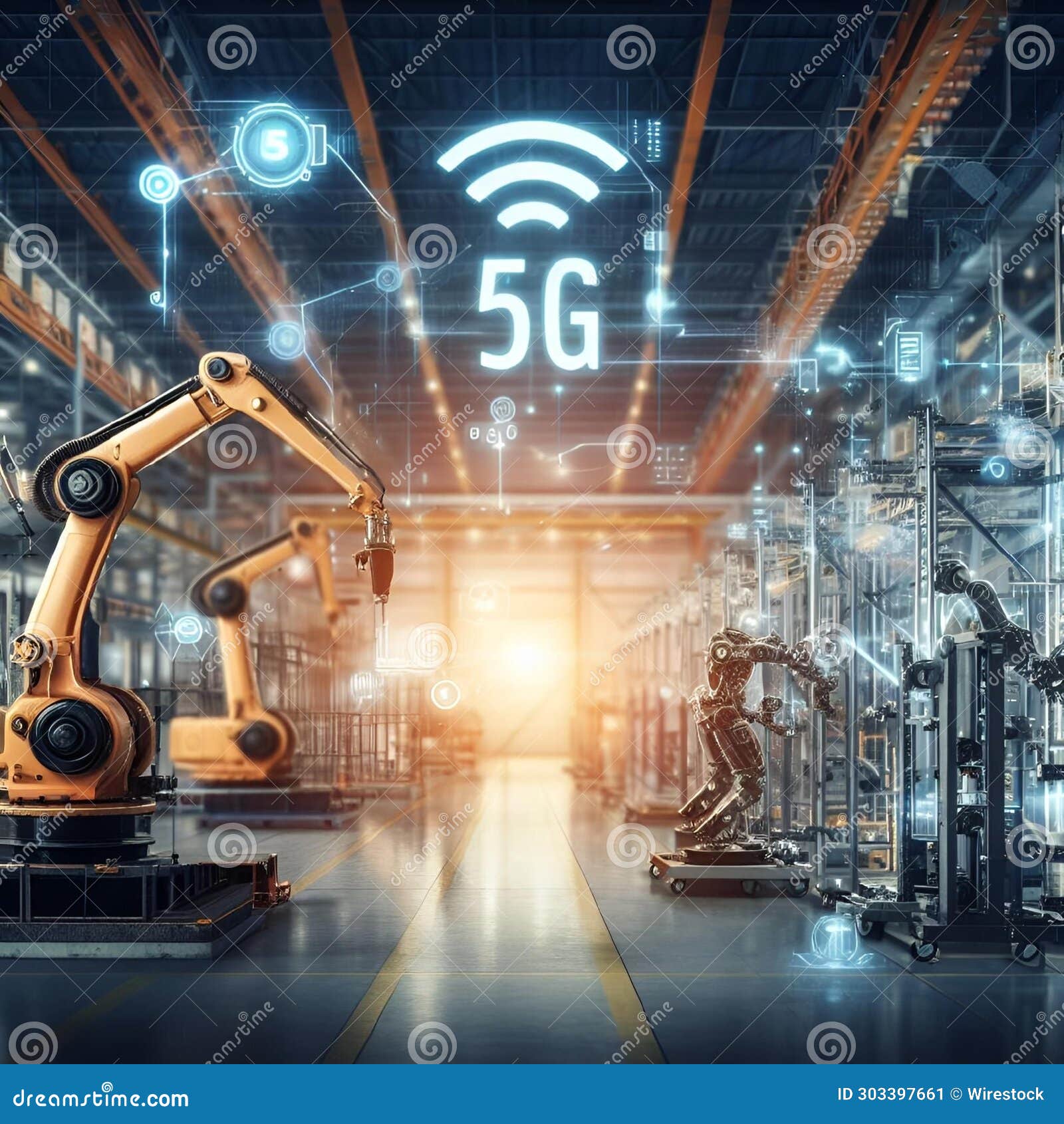 Industrial Robots Connected with 5G Stock Illustration - Illustration ... Industrial Robots Connected with 5G Stock Illustration - Illustration ...