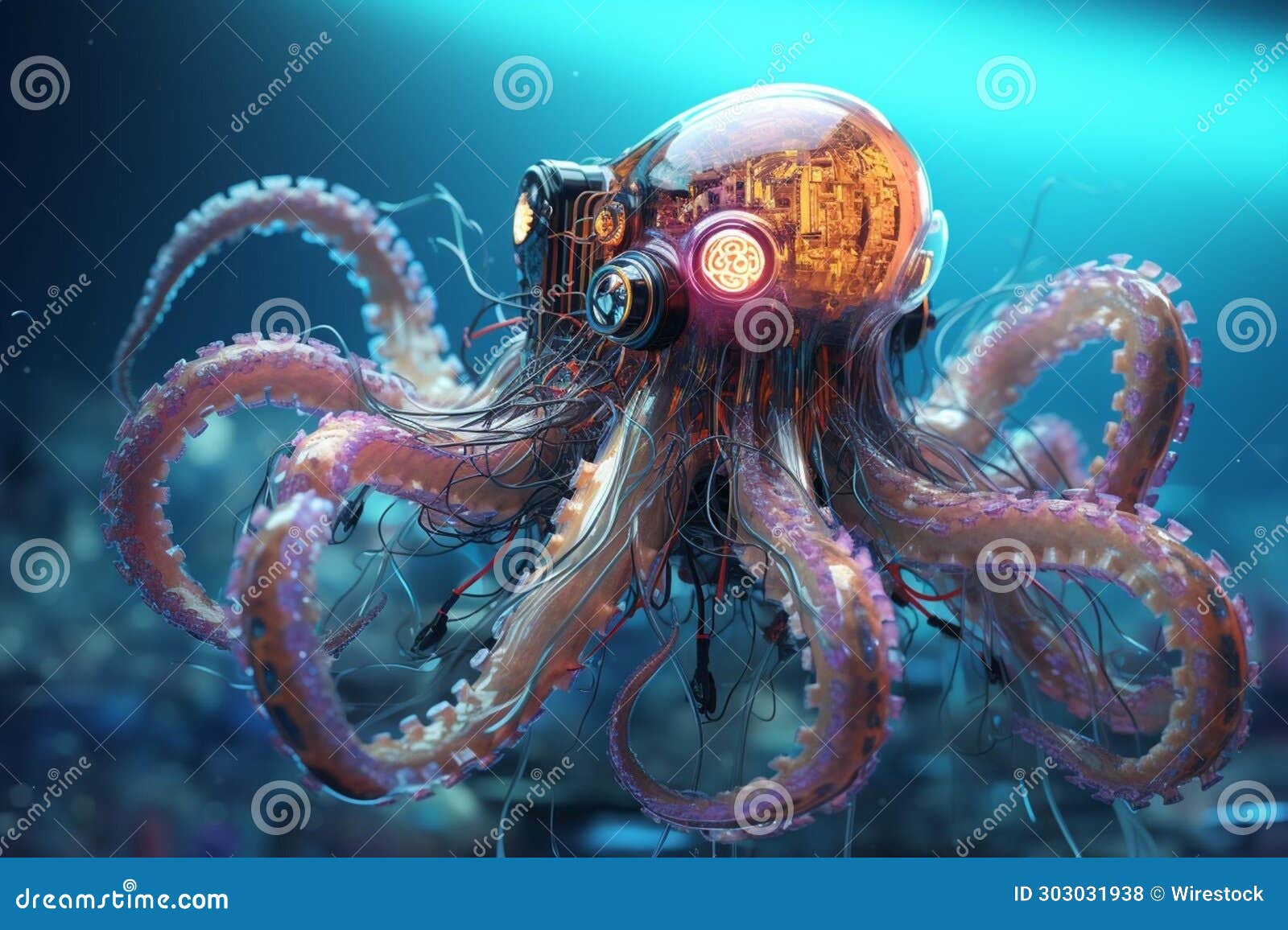 AI Generated Illustration of a Robotic Octopus Swimming in an ...