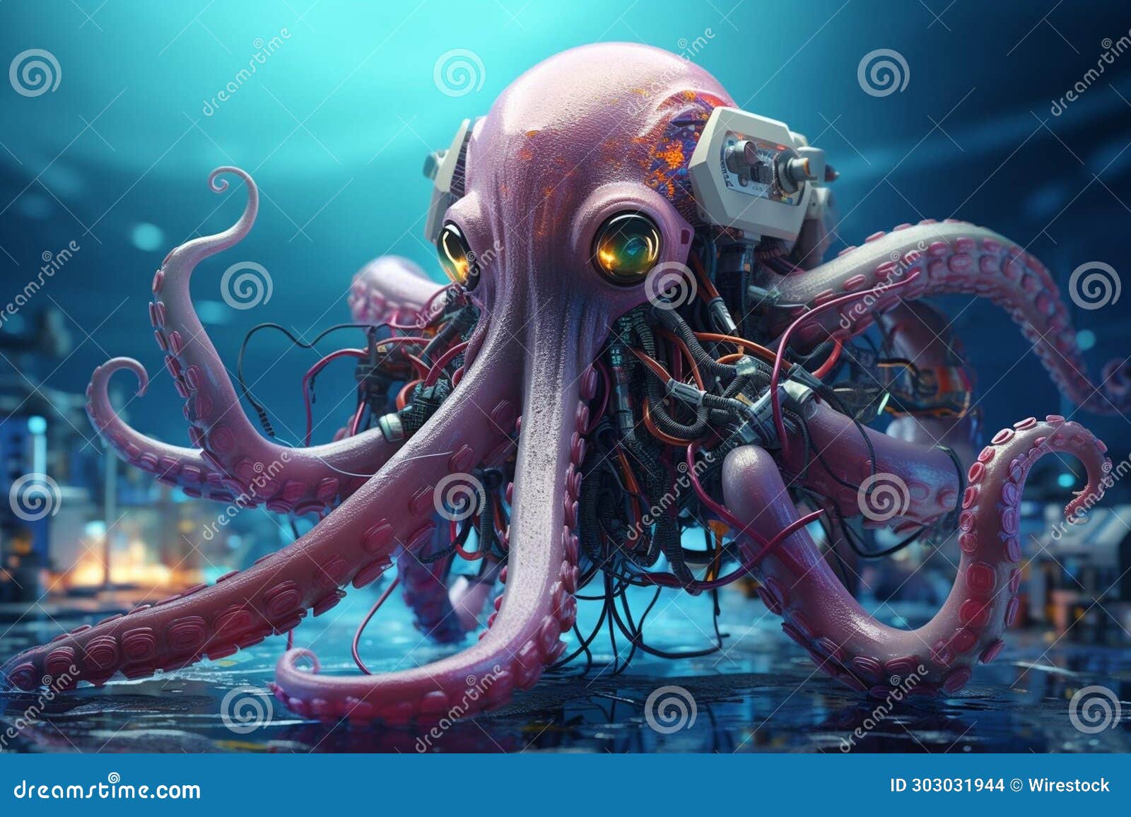 AI Generated Illustration of a Robotic Octopus Swimming in an ...