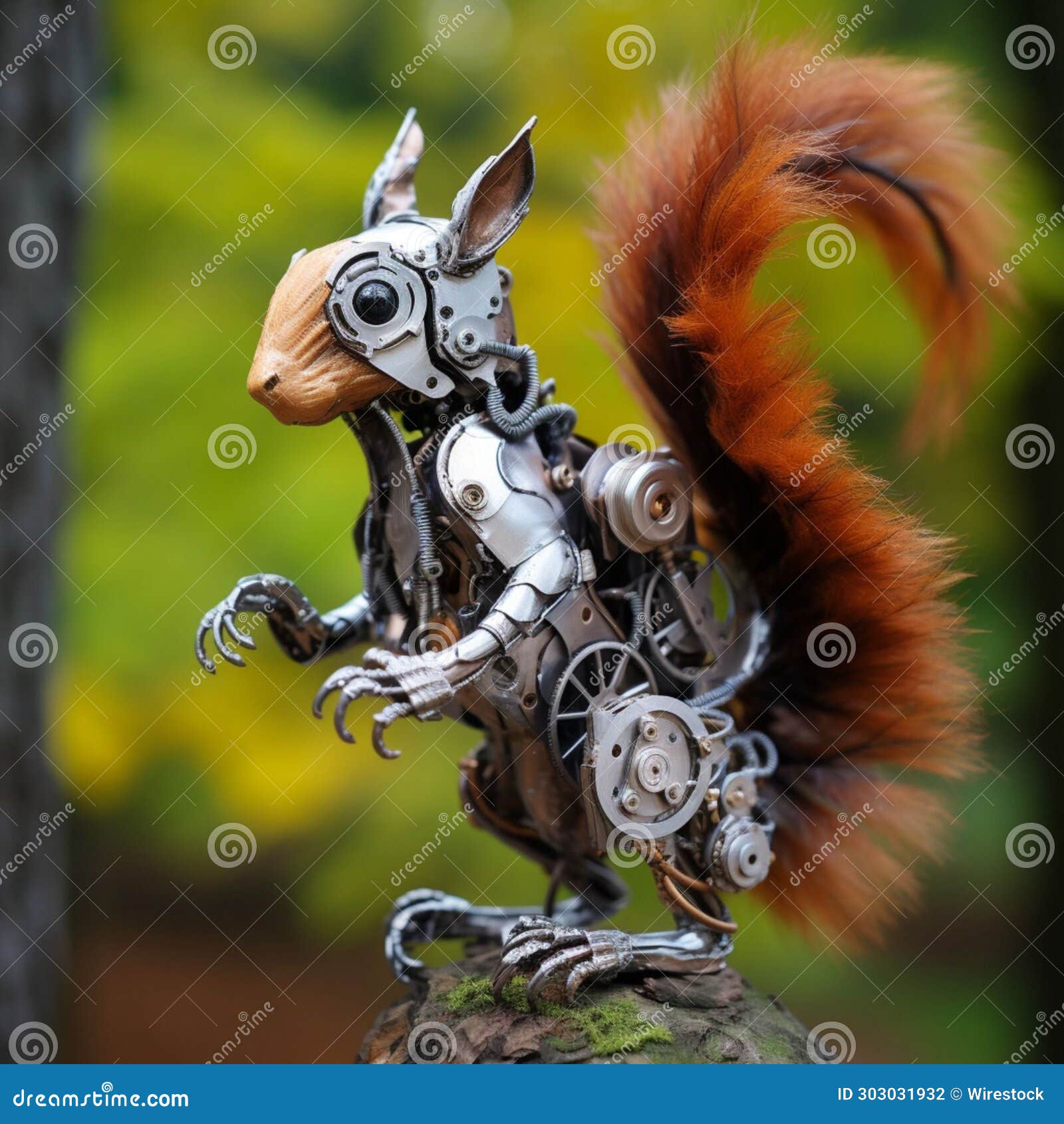 AI Generated Illustration of a Robotic Squirrel in a Lush Green Forest ...