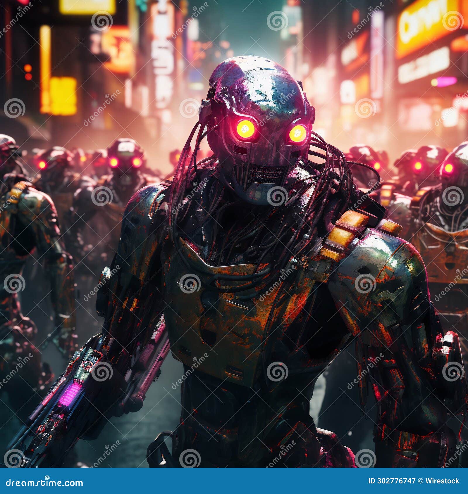 Ai robot protesters riot stock illustration. Illustration of digital ...