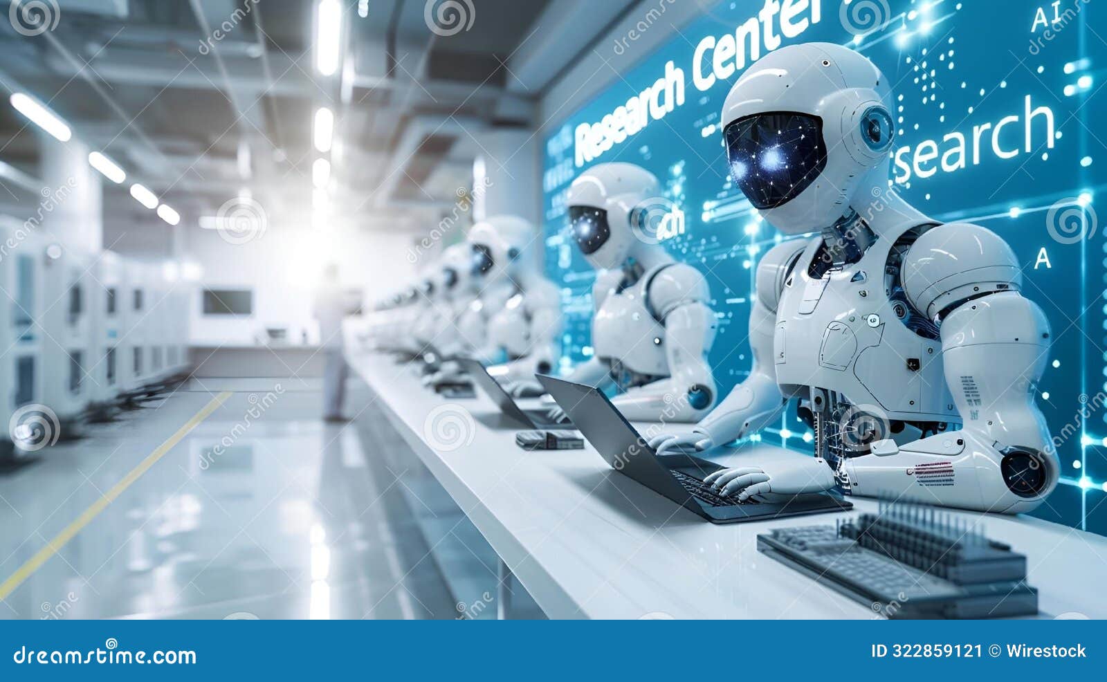 AI-generated Illustration of Robots Working on Computers at a Research ...