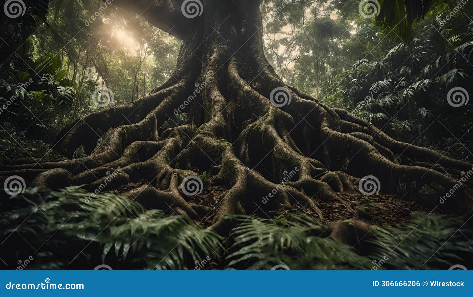 AI-generated Illustration of the Roots of a Massive Tree Spreading in a ...
