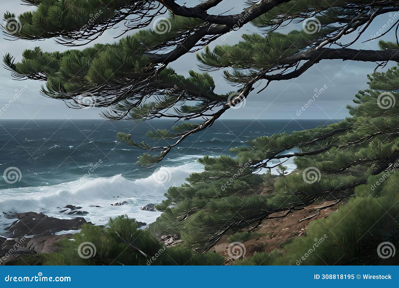 The Ocean is Rough As it Flows Below the Trees on the Coast Stock ...
