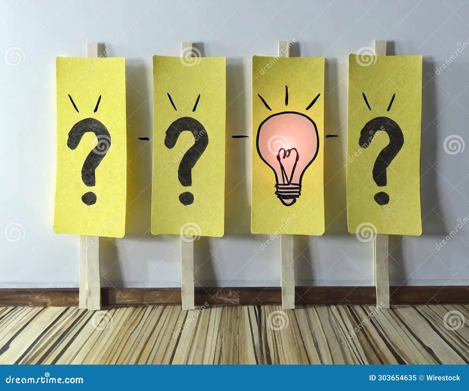 AI Generated Illustration of a Row of Yellow Sticky Notes with Question ...