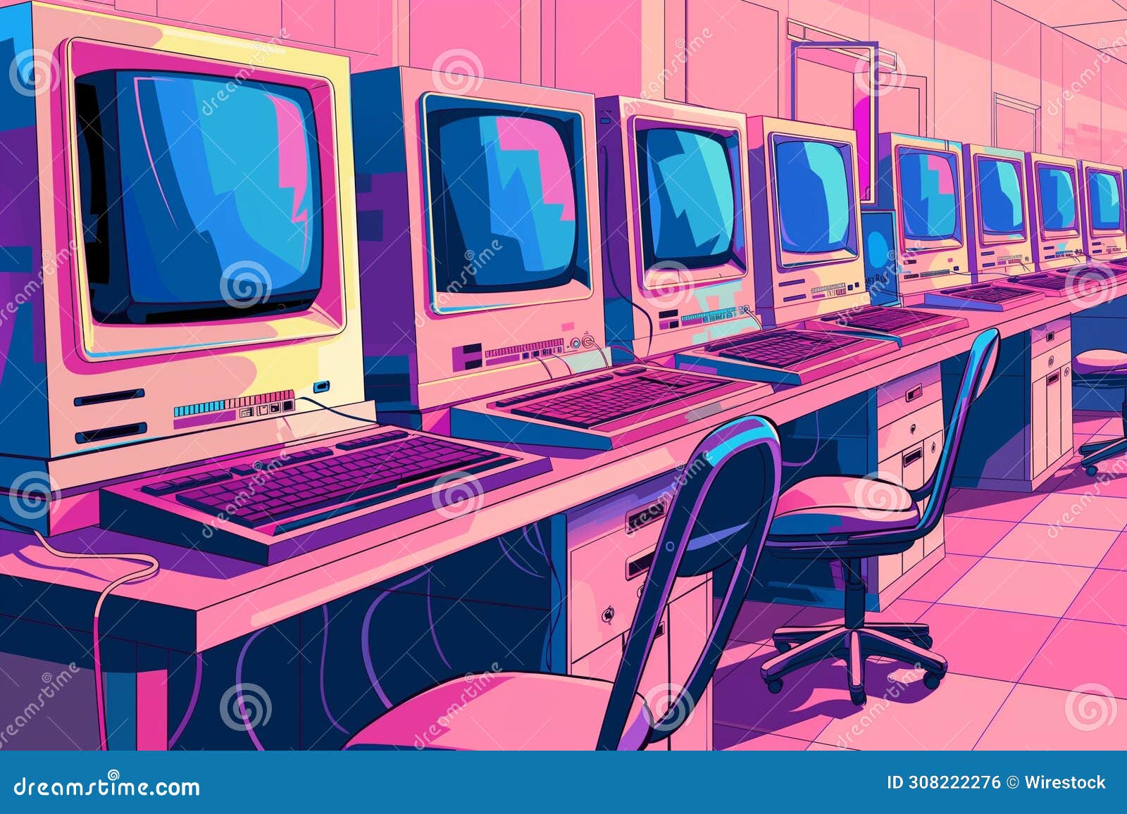AI Generated Illustration of 90s Computer Lab Stock Illustration ...