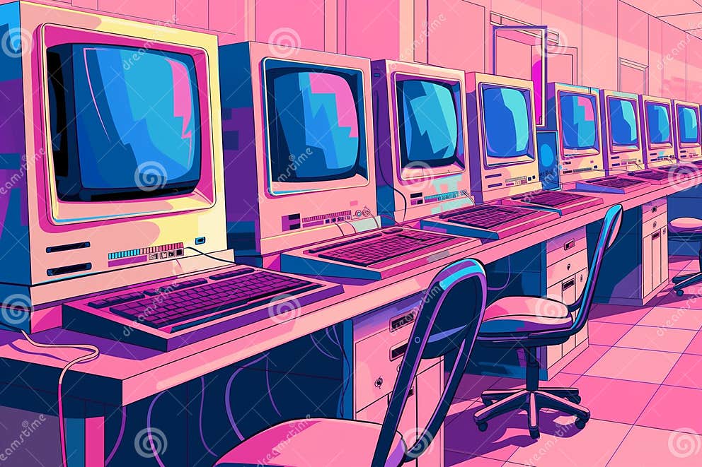 AI Generated Illustration of 90s Computer Lab Stock Illustration ...