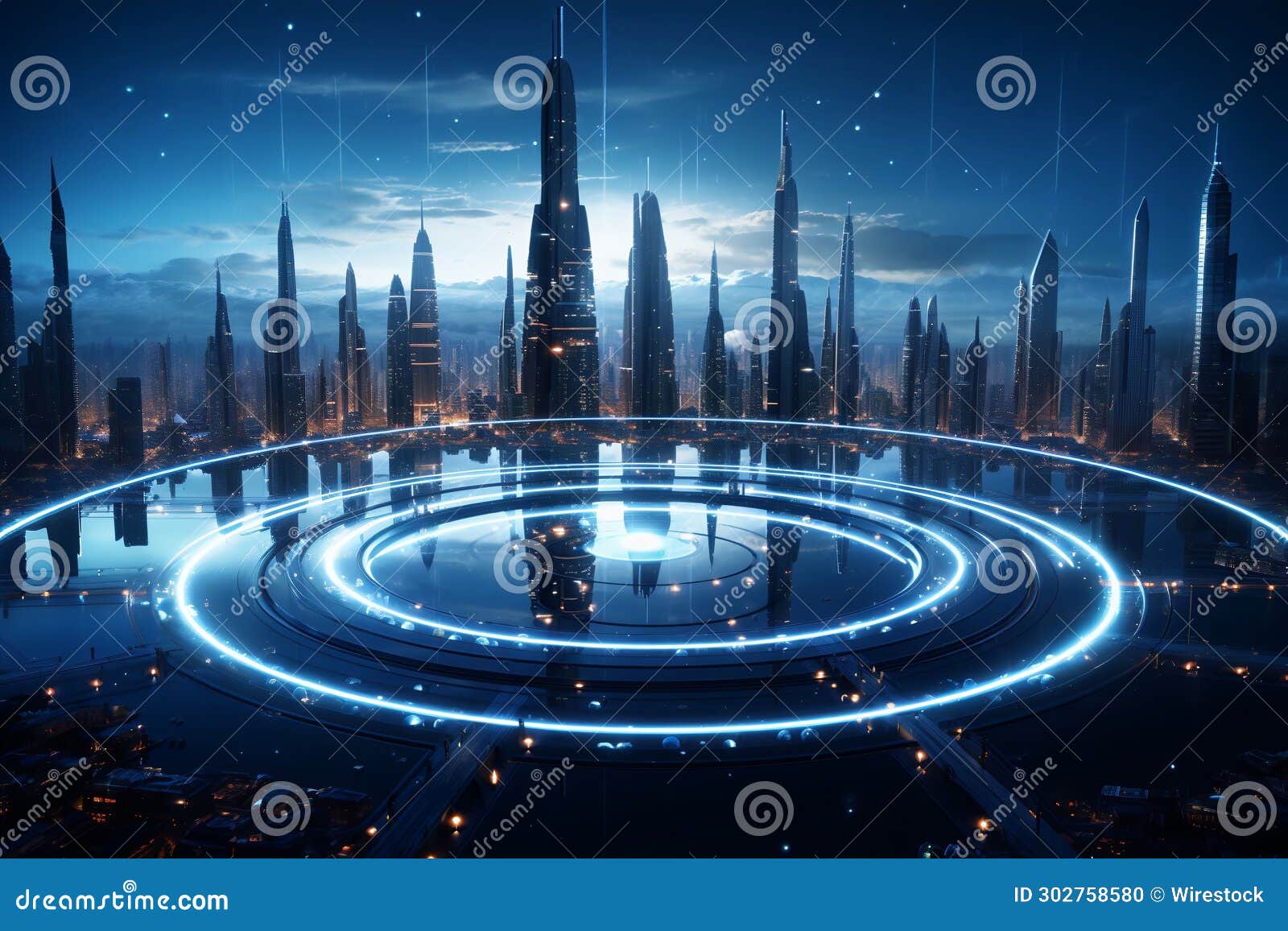 AI Generated Illustration of a Sci-city, with a Circular Lighting ...