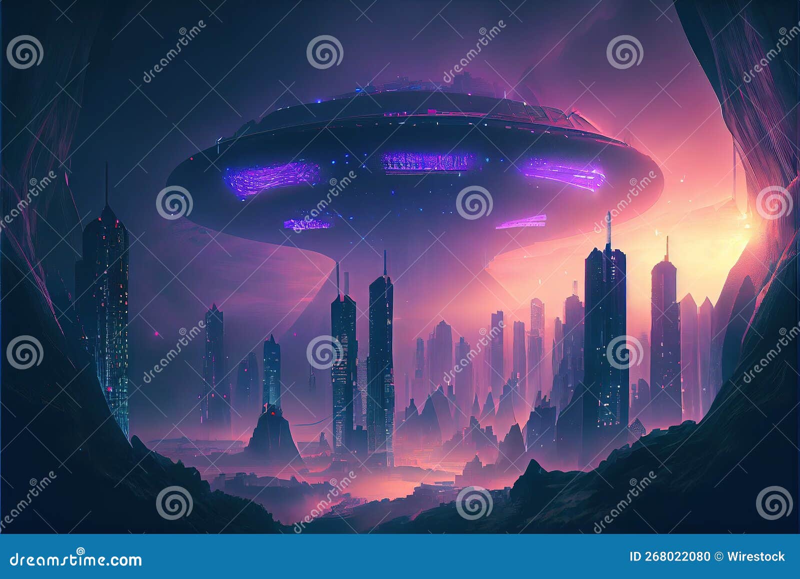 AI-generated Illustration of a Sci-fi City Skyline. Stock Illustration ...