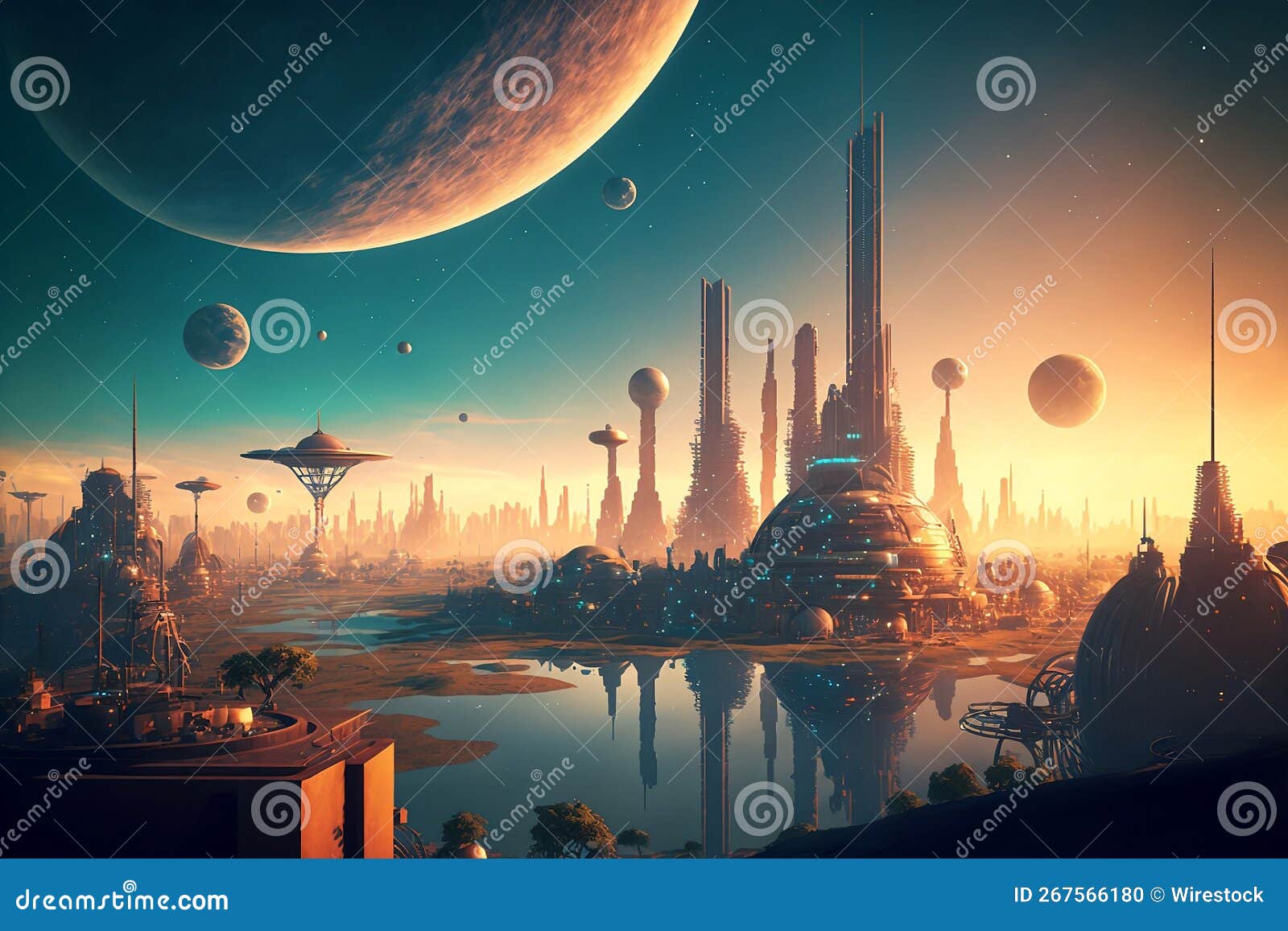 AI Generated Illustration of a Sci-fi Futuristic Technology Metropolis ...