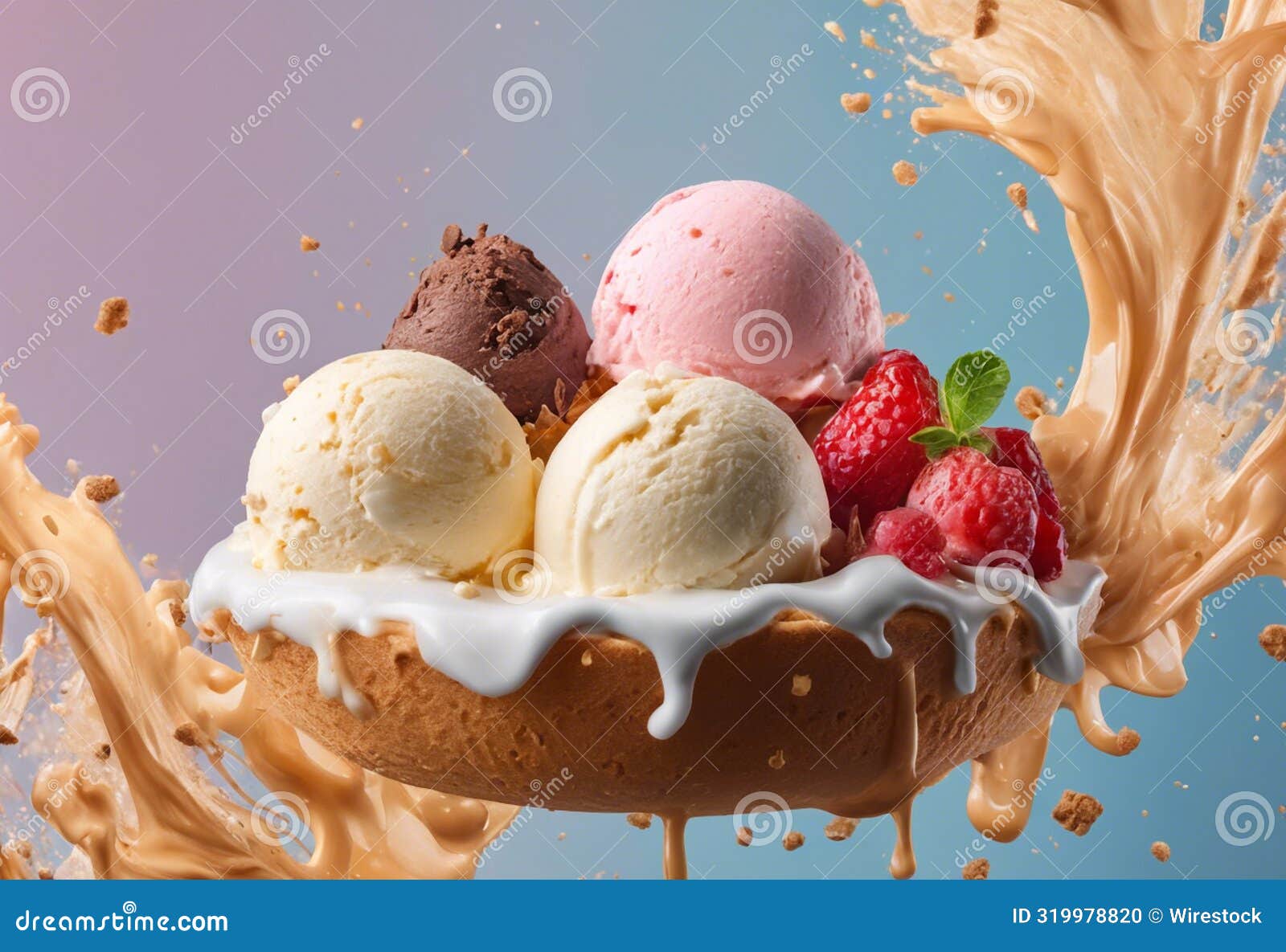 AI-generated Illustration of Scoops of Ice Cream Falling through the ...