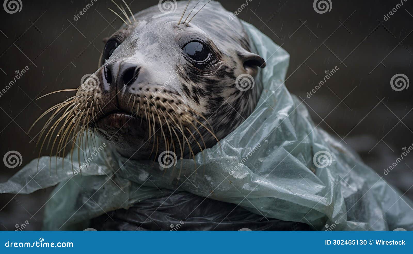 AI Generated Illustration of a Seal Wrapped in Plastic on the Beach ...