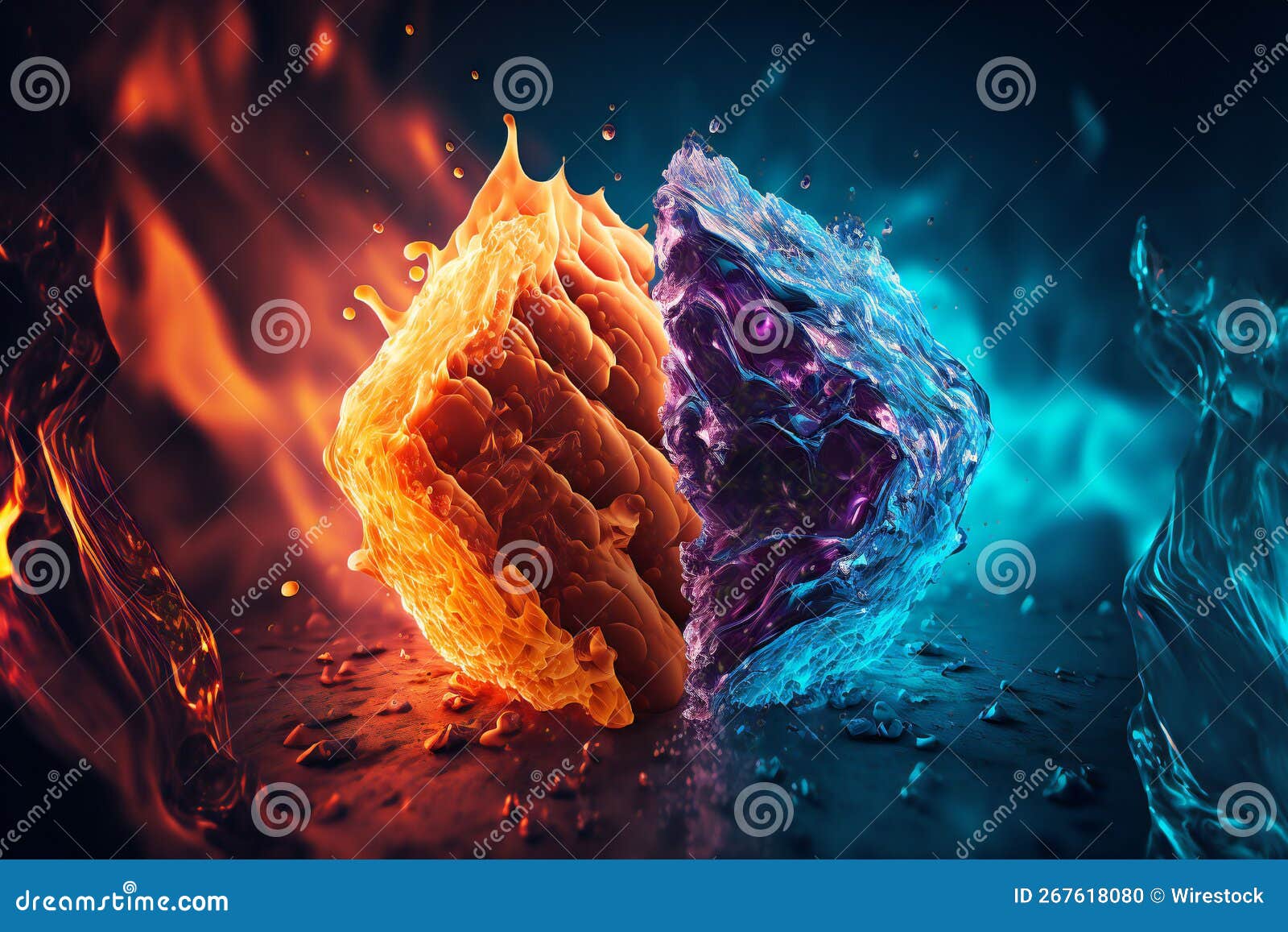 AI-generated Illustration of Shaped Fire and Water Colliding into Each ...