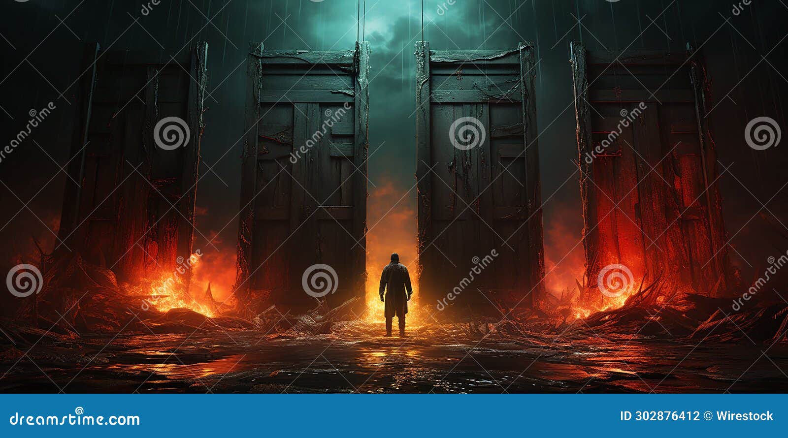 AI Generated Illustration of a Silhouette of a Man Striding through a ...