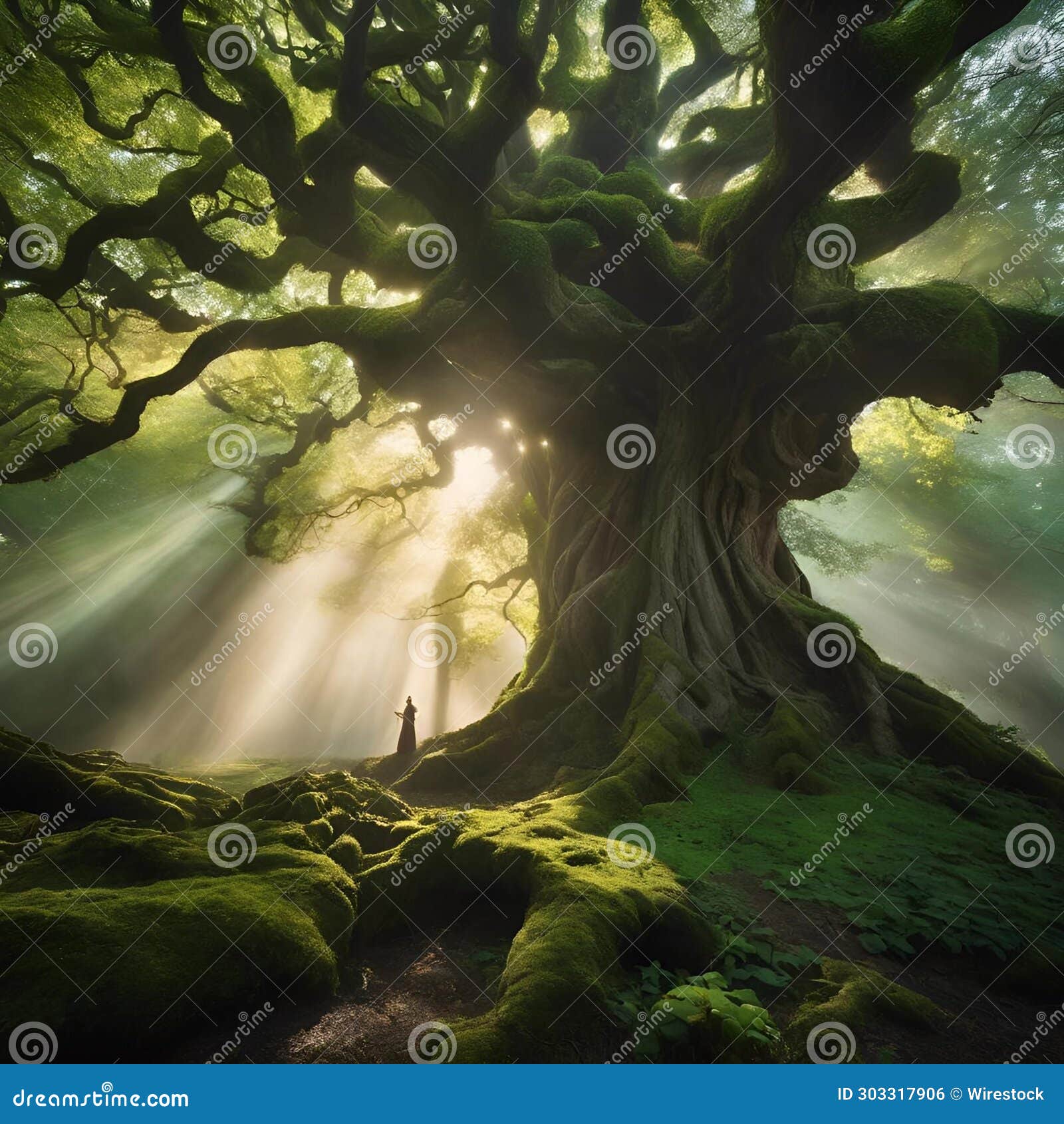 AI-generated Illustration of a Silhouette Standing Under a Giant Tree ...