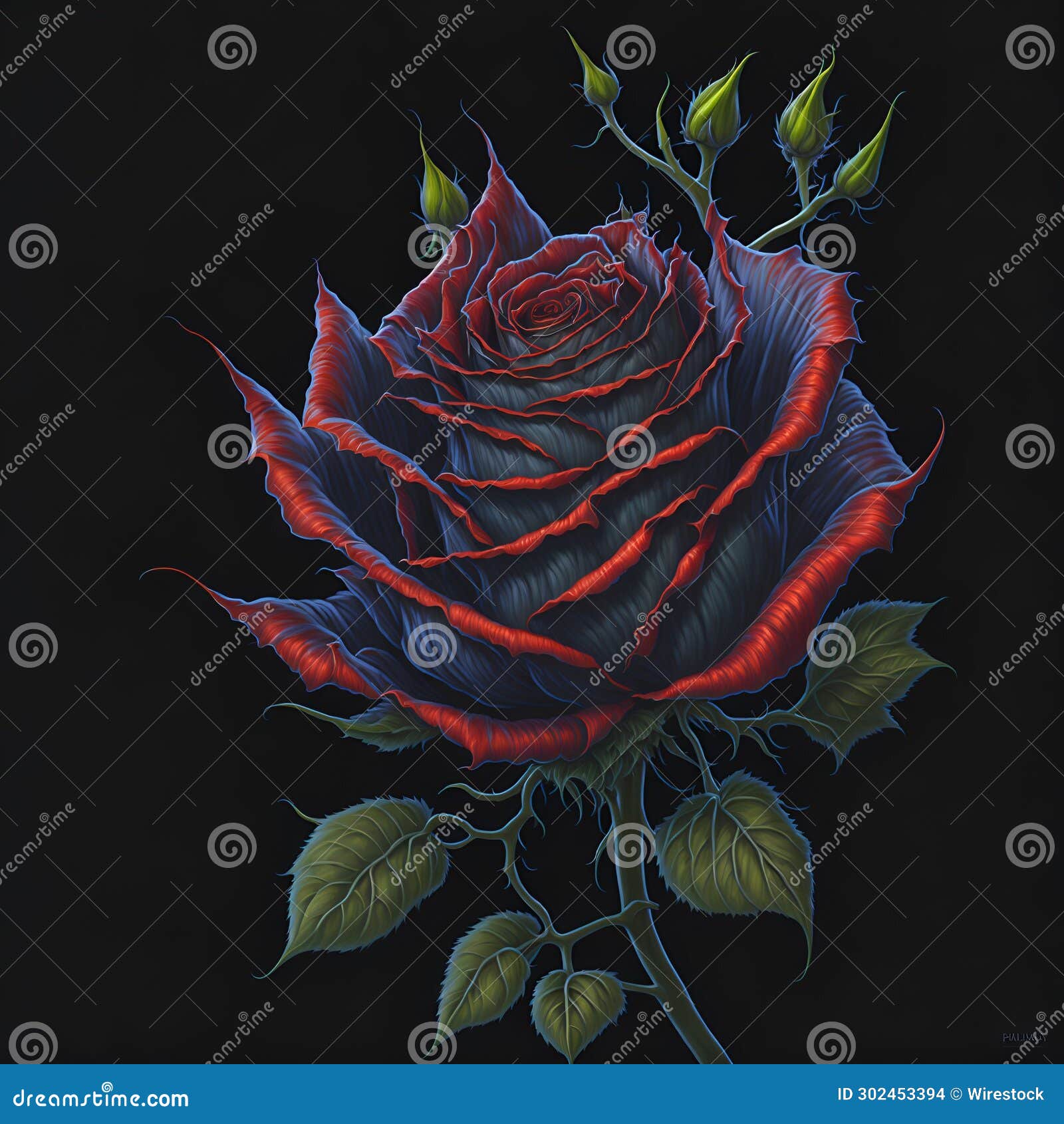 Dark Rose, An Open Bud. Watercolor Illustration. Clipart Isolated On ...