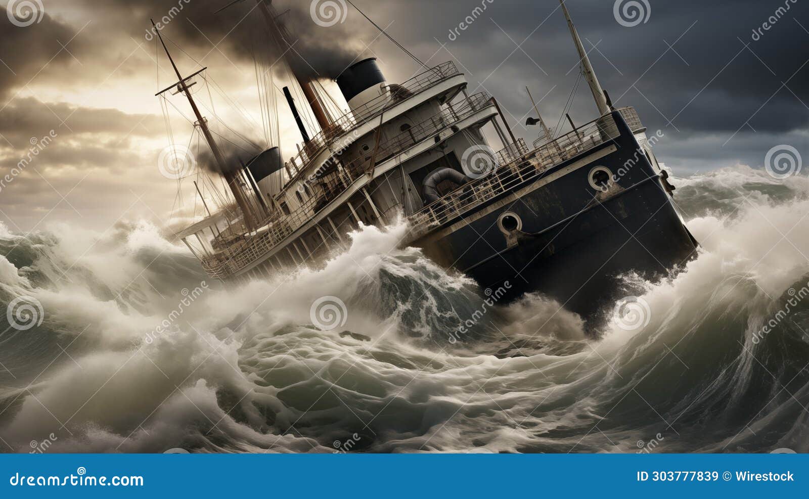 AI-generated Illustration of a Sinking Ship in the Raging Ocean Waves ...
