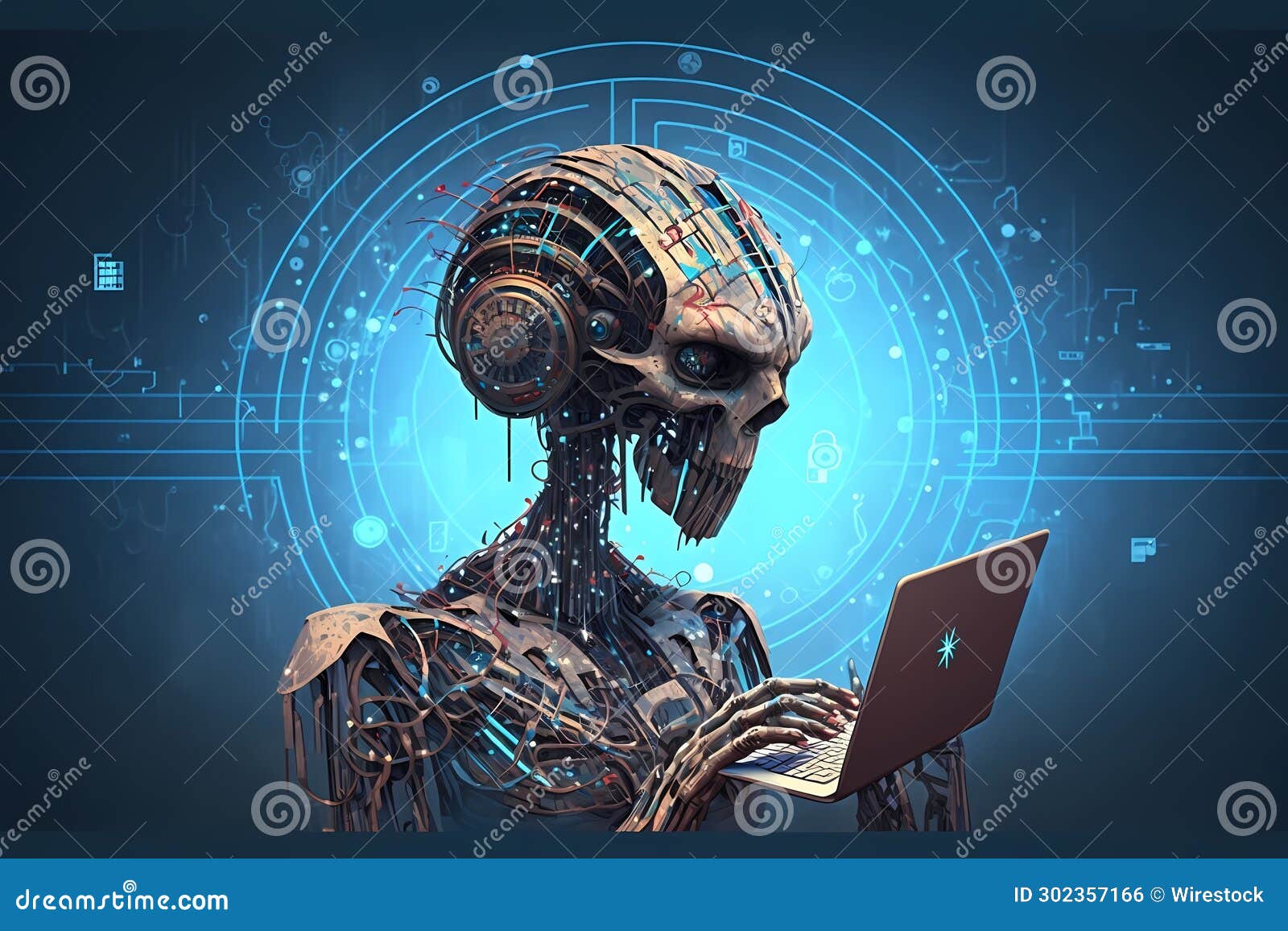 AI Generated Illustration of Skeleton Hacker, Humanoid Artificial ...