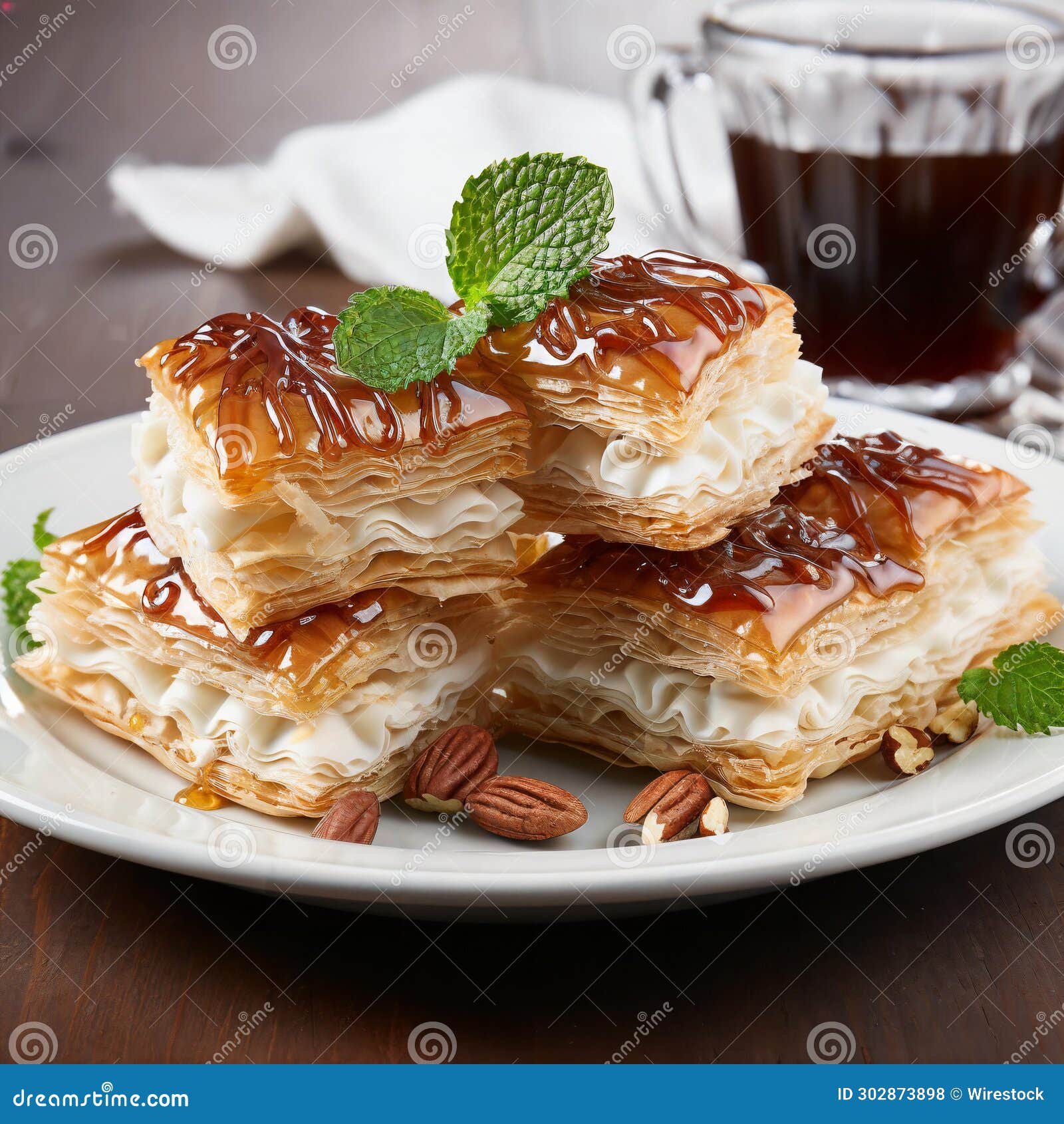 Napoleon Cake And Mille Feuille Pastry In Watercolor Style. Isolated ...