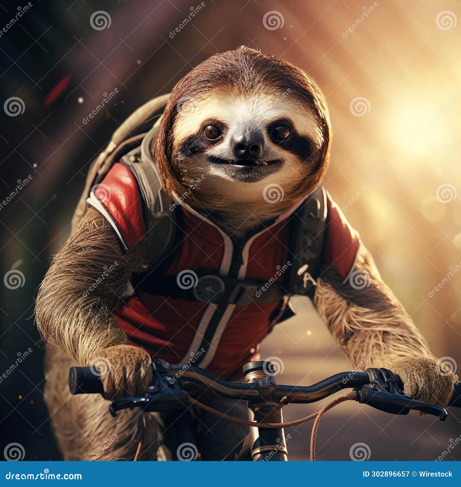 AI Generated Illustration of a Sloth Atop a Bicycle with an Inquisitive ...