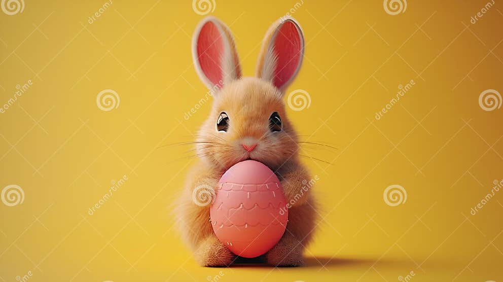A Small Easter Bunny With A Pink Egg In Its Mouth Stock Illustration Illustration Of Rabbit